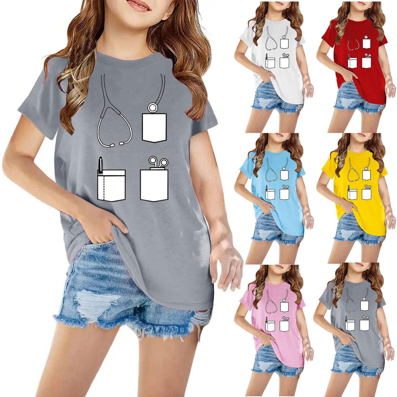 Avtoify Crop Top Graphic Print Summer Girls Short Sleeve Shirts Round ...