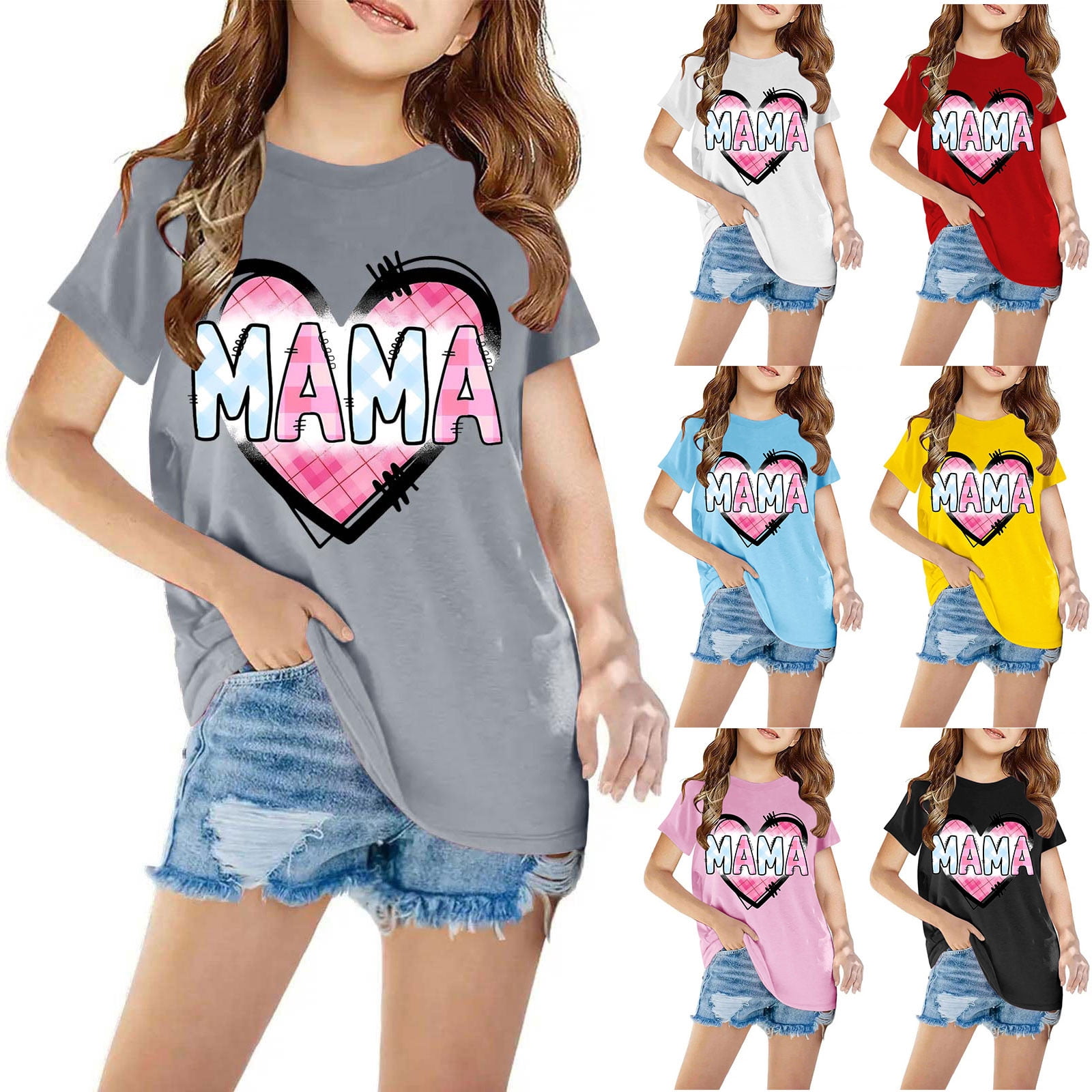 Avtoify Crop Top Graphic Print Summer Girls Short Sleeve Shirts Round ...