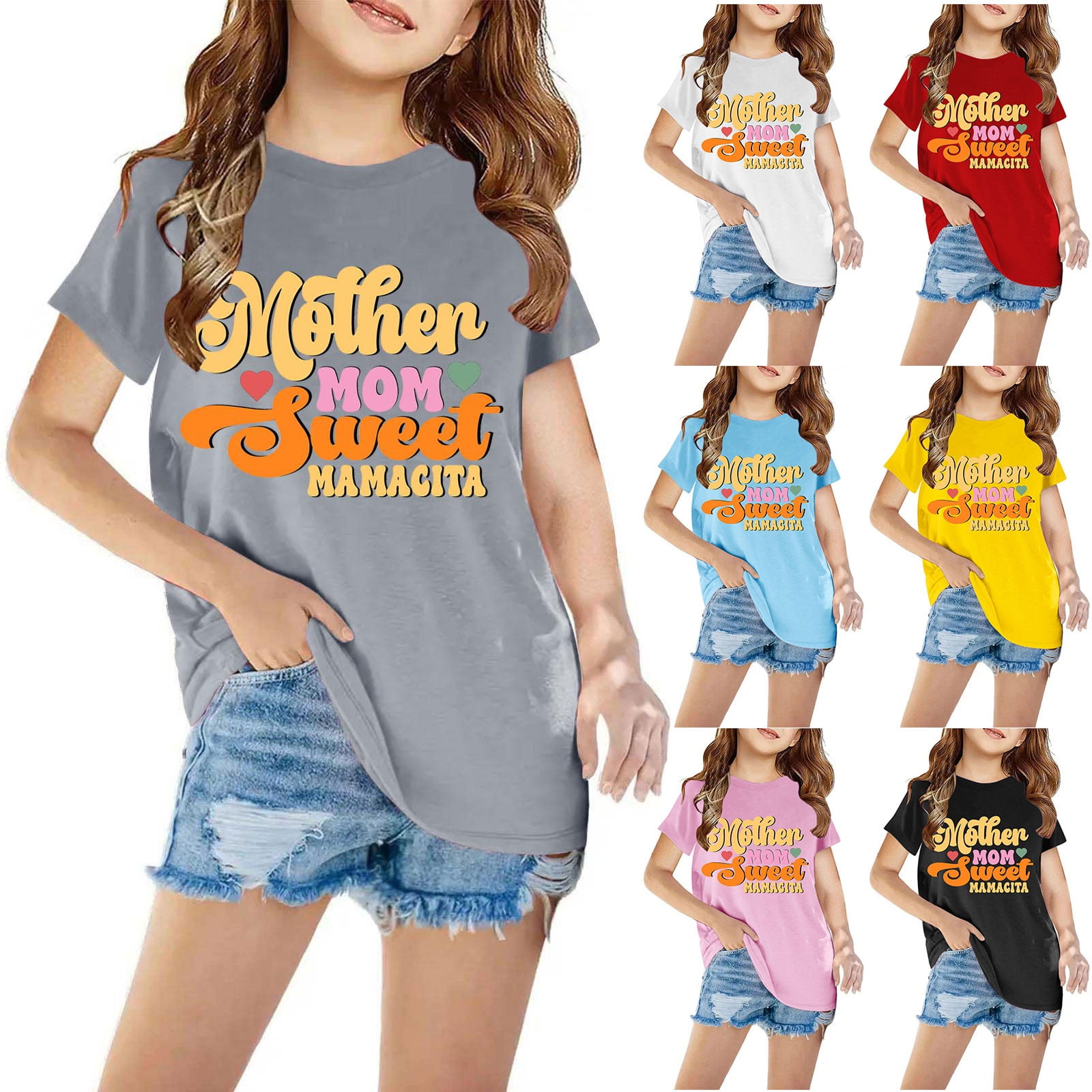 Avtoify Crop Top Graphic Print Summer Girls Short Sleeve Shirts Round ...