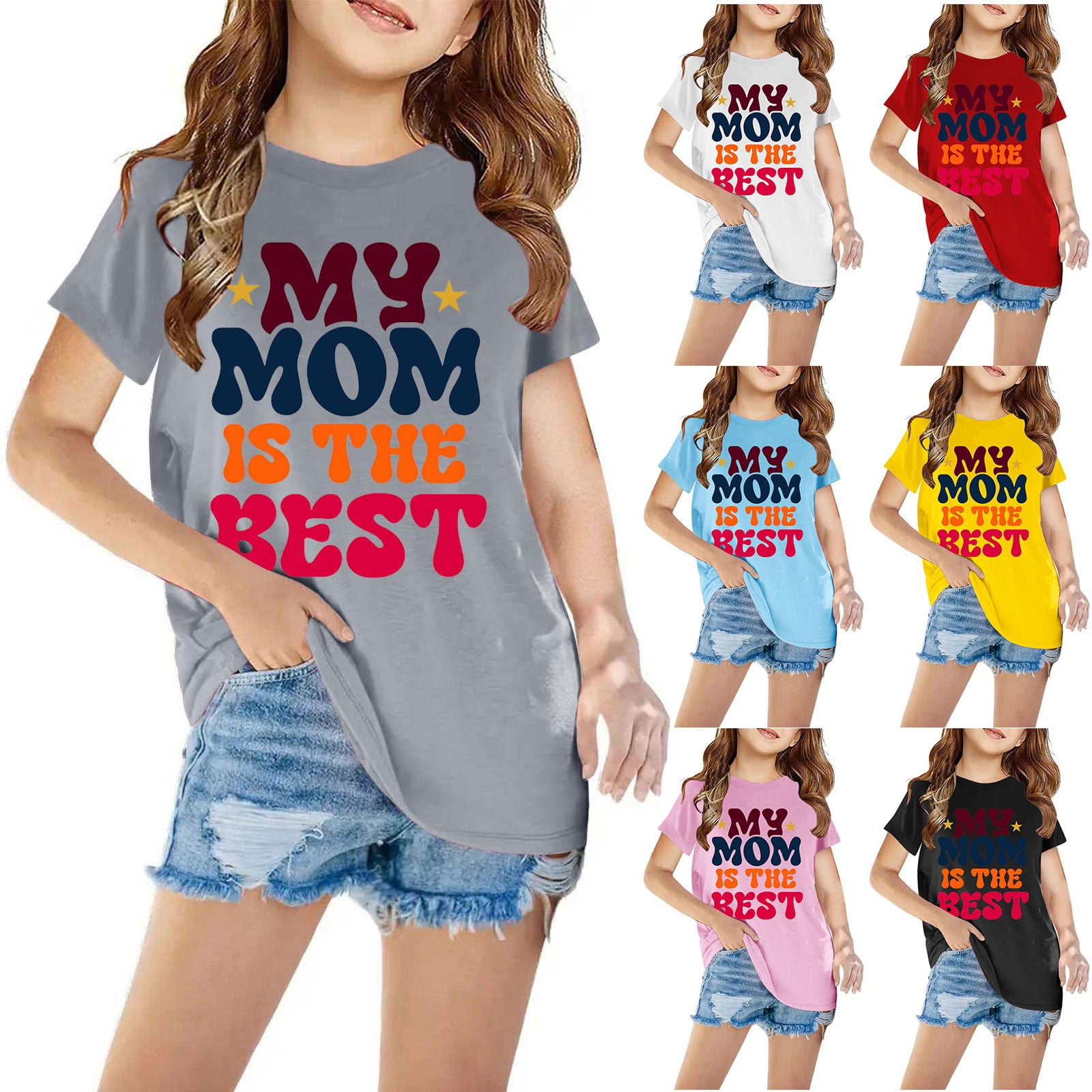 Avtoify Crop Top Graphic Print Summer Girls Short Sleeve Shirts Round ...