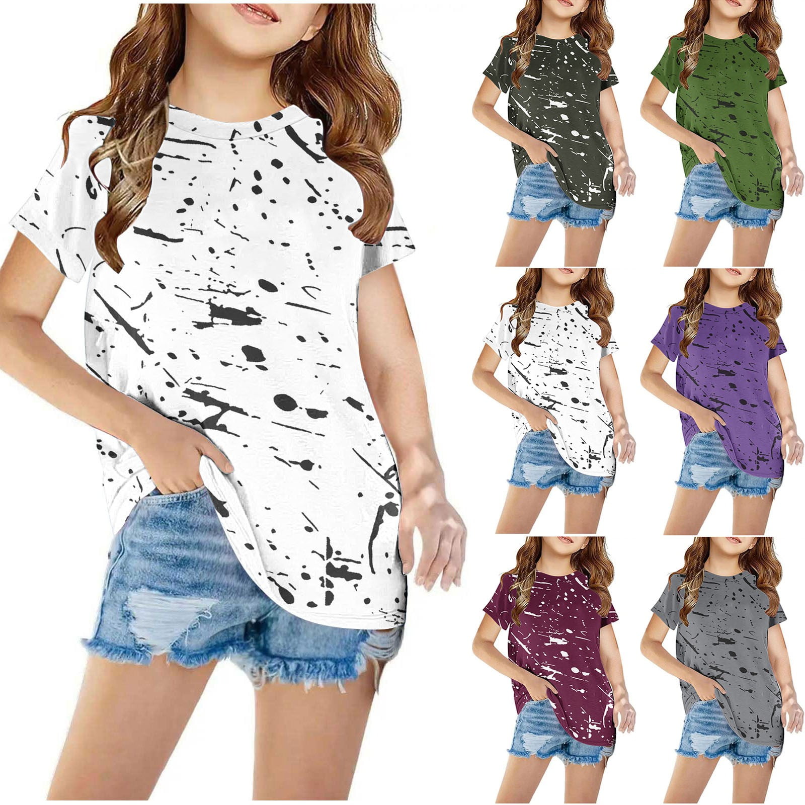 Avtoify Crop Top Graphic Print Summer Girls Short Sleeve Shirts Round ...