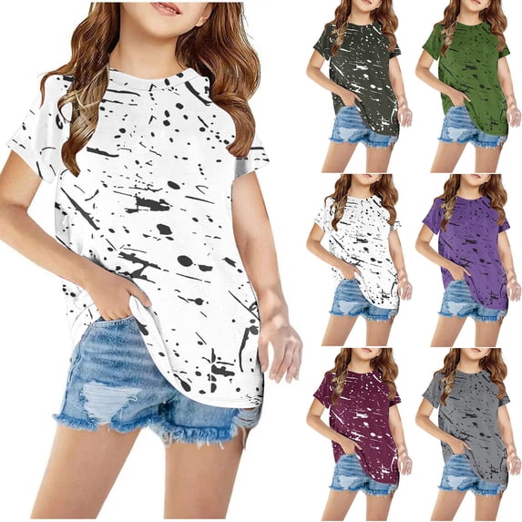 Avtoify Crop Top Graphic Print Summer Girls Short Sleeve Shirts Round ...