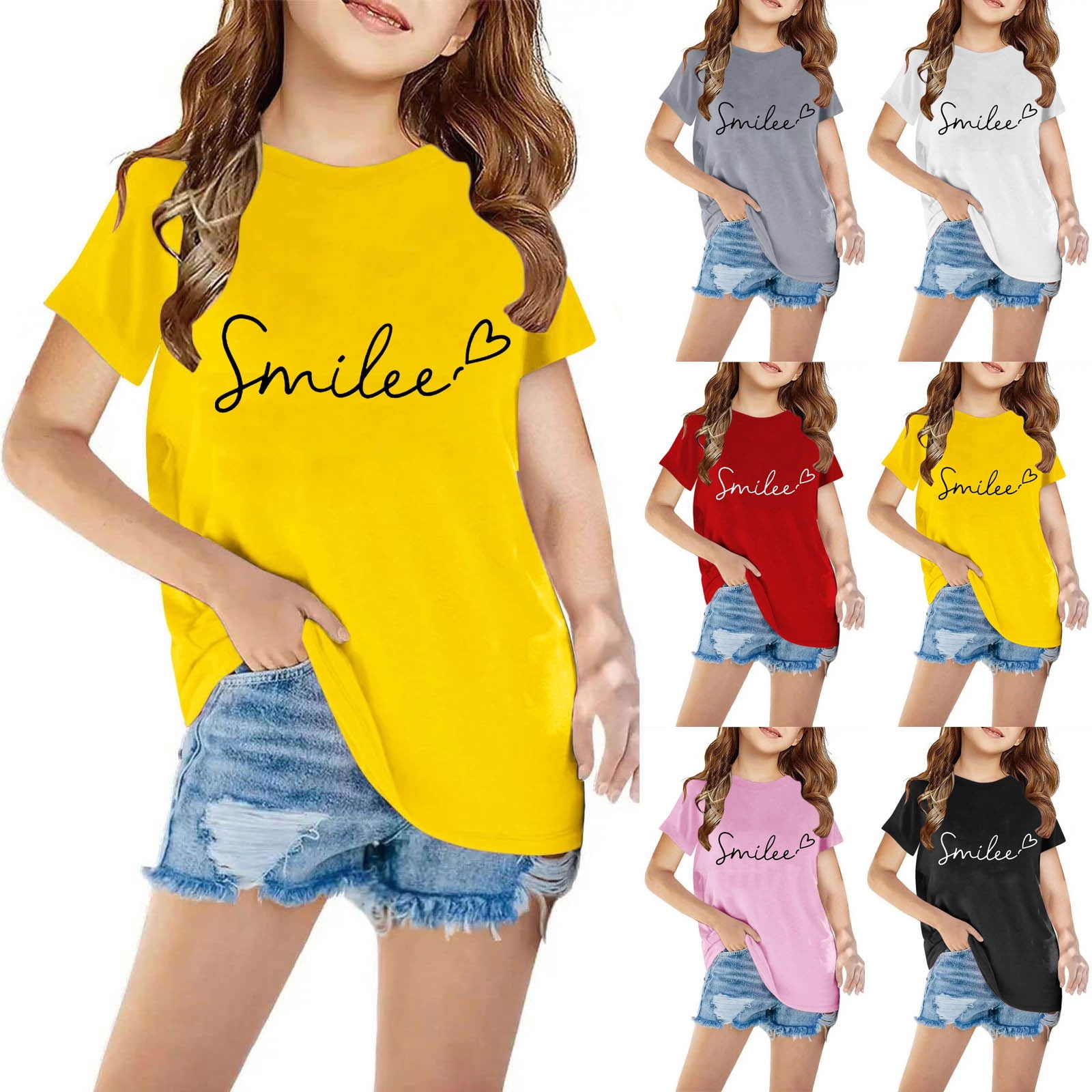 Avtoify Crop Top Graphic Print Summer Girls Short Sleeve Shirts Round ...