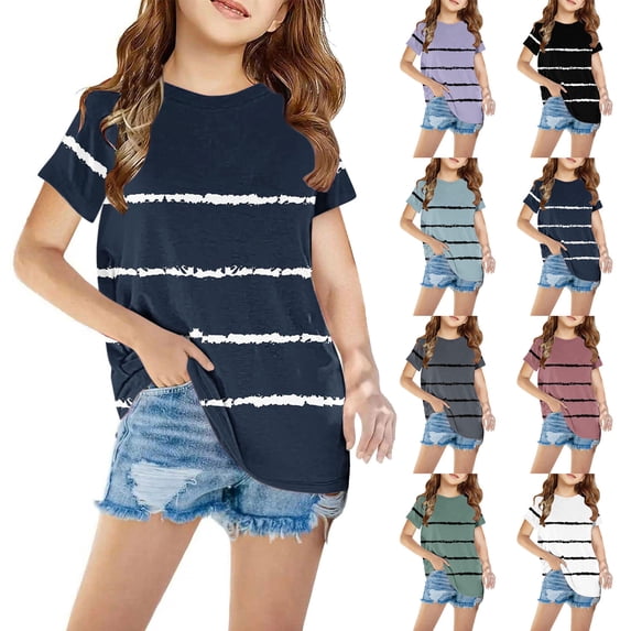 Avtoify Crop Top Graphic Print Summer Girls Short Sleeve Shirts Round ...