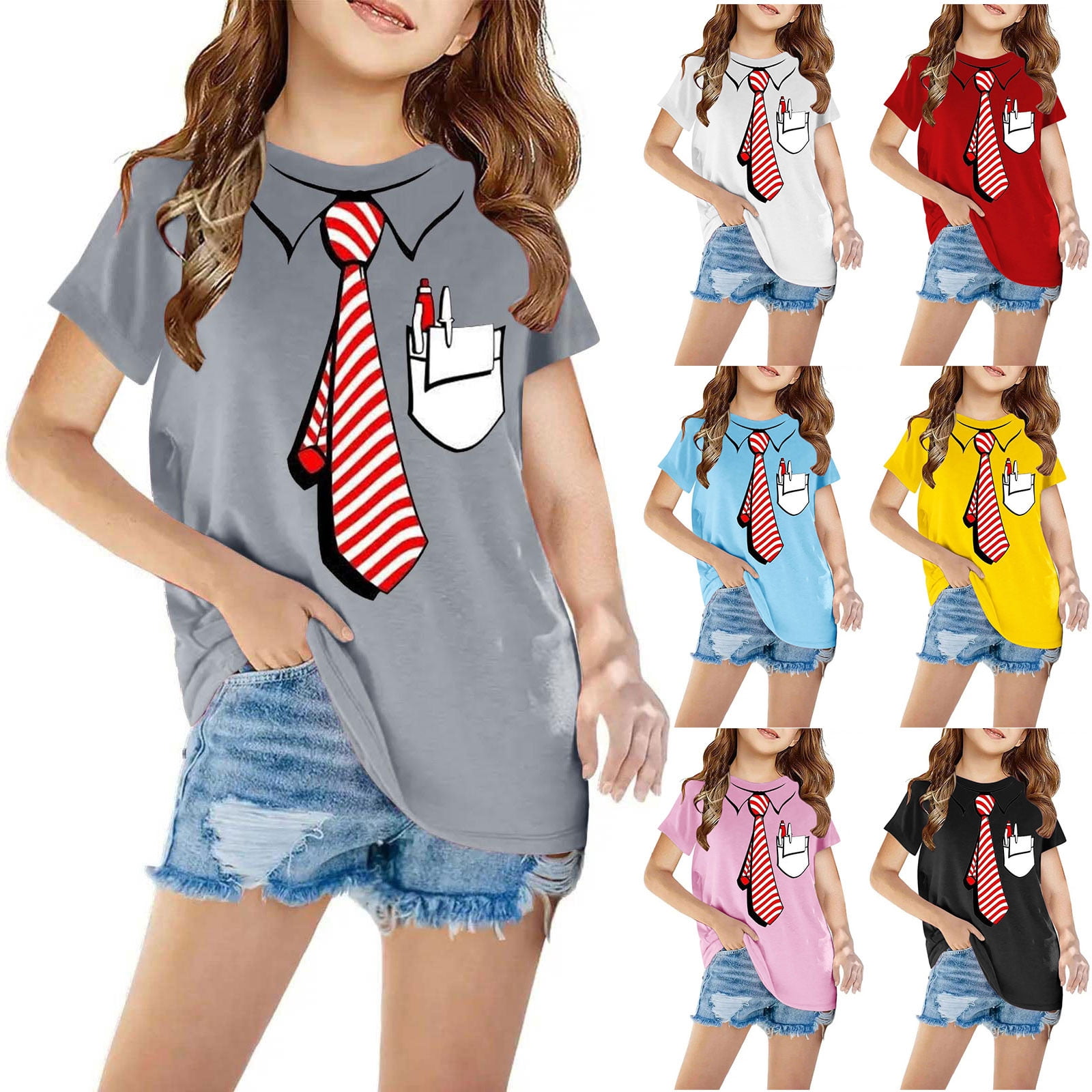 Avtoify Crop Top Graphic Print Summer Girls Short Sleeve Shirts Round ...
