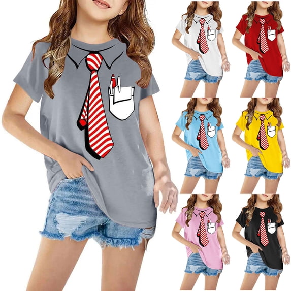 Avtoify Crop Top Graphic Print Summer Girls Short Sleeve Shirts Round ...