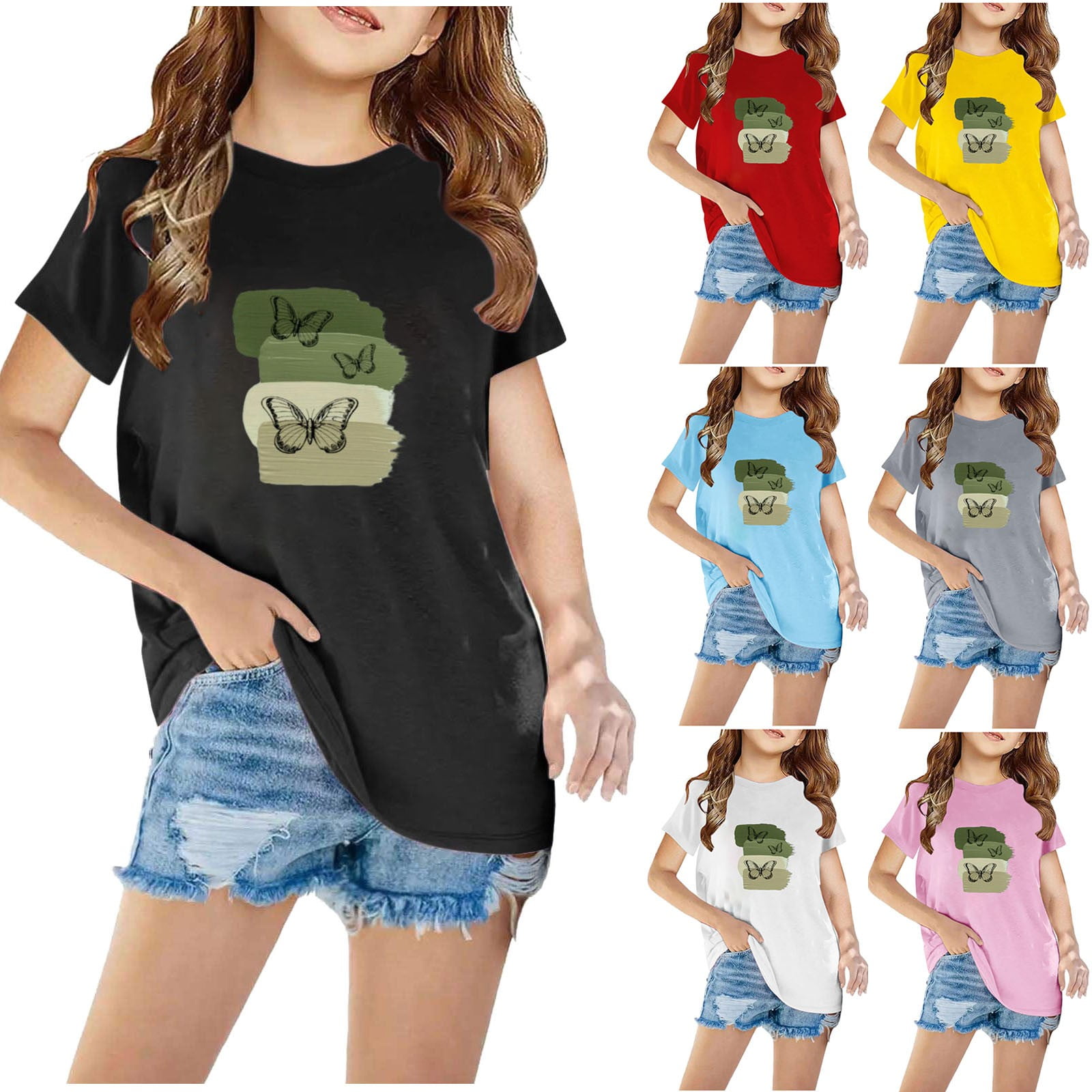 Avtoify Crop Top Graphic Print Summer Girls Short Sleeve Shirts Round ...