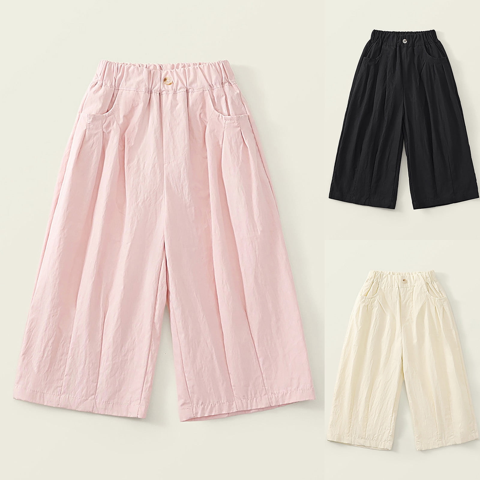 Avtoify Girls Full Length Pants 3-14 Years Solid Color Loose Mid Waist ...