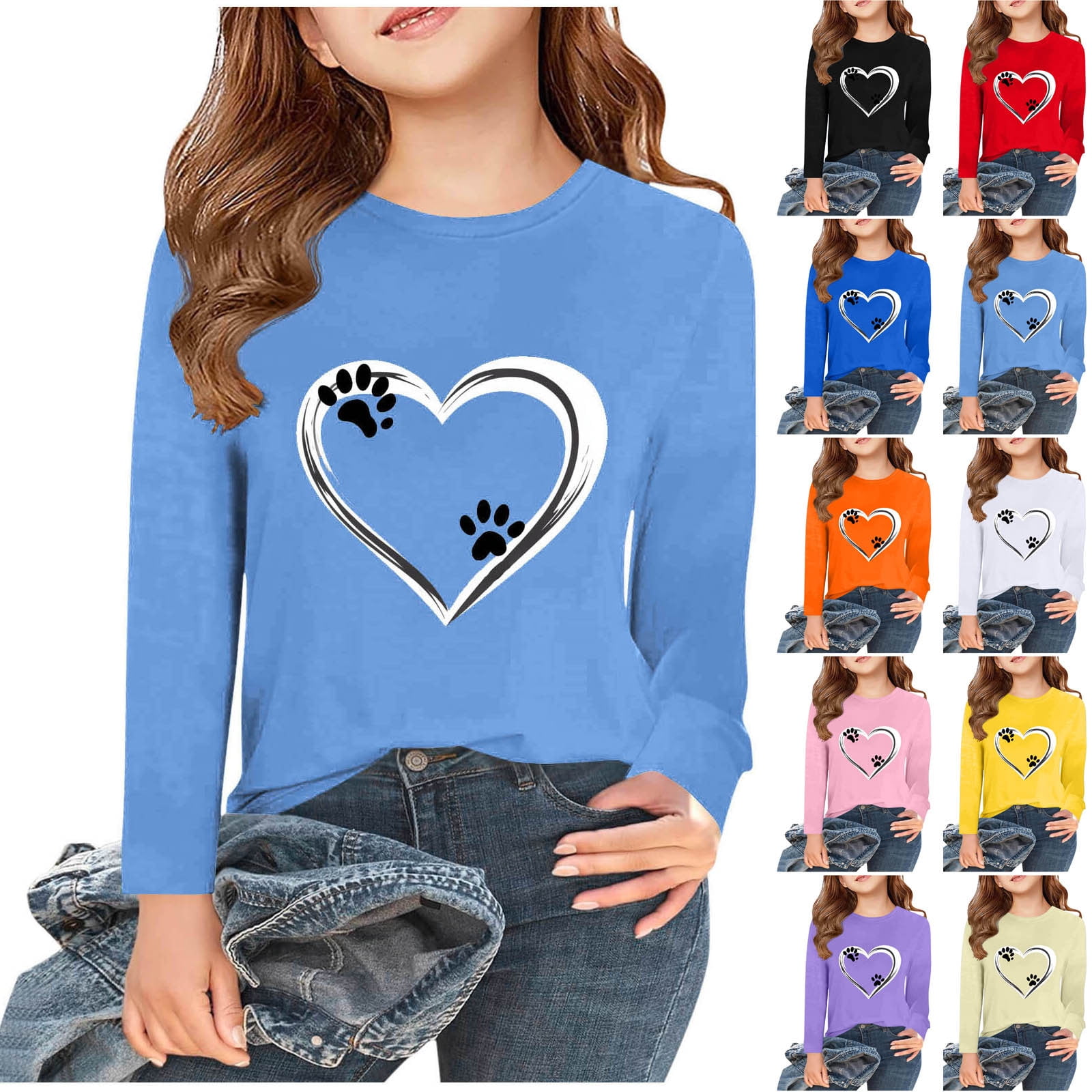 Avtoify Fall Girls Short Sleeve Blouses Heart Line Print 2-15 Long ...