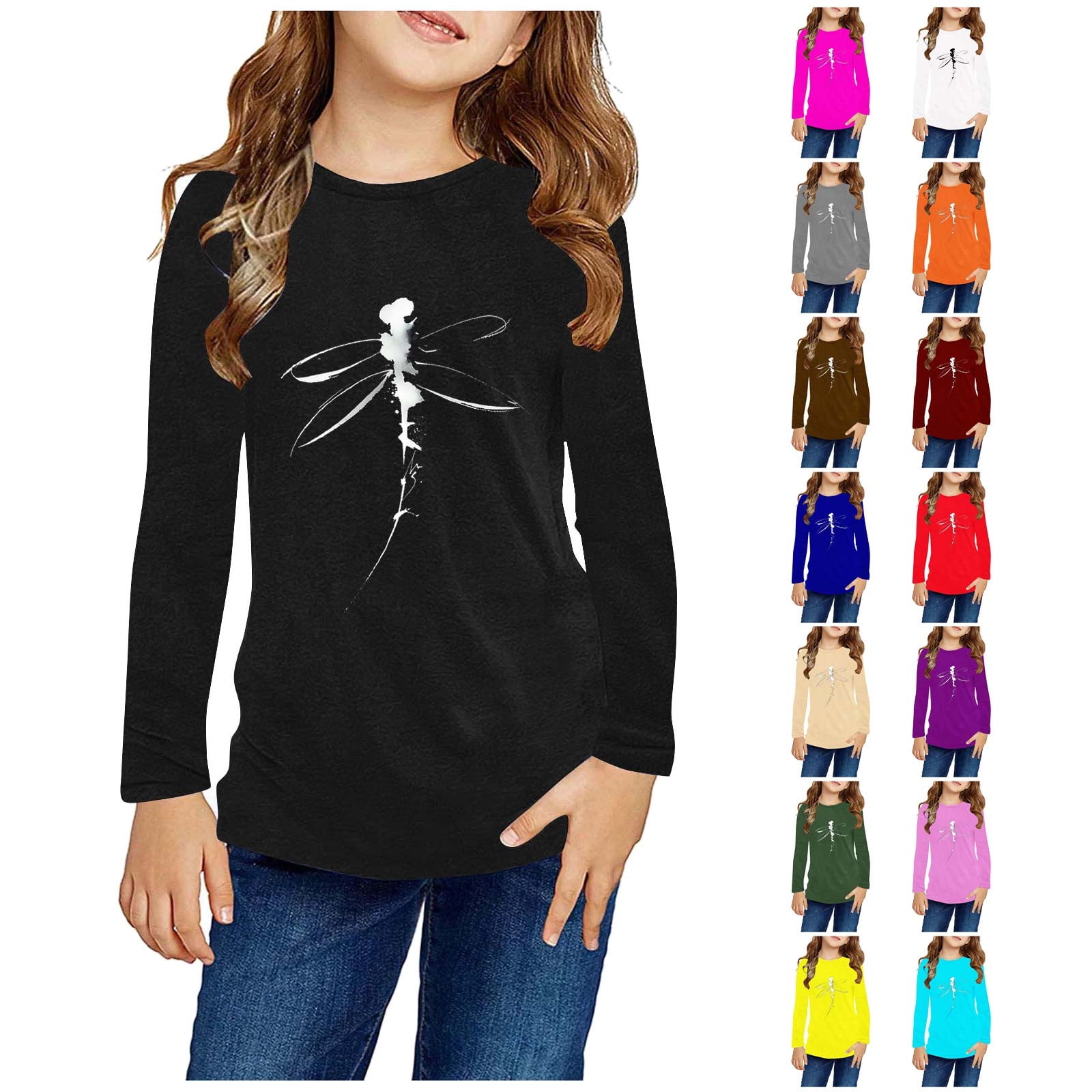 Avtoify Fall Girls Short Sleeve Blouses Solid Color 2-14 Long Sleeve ...