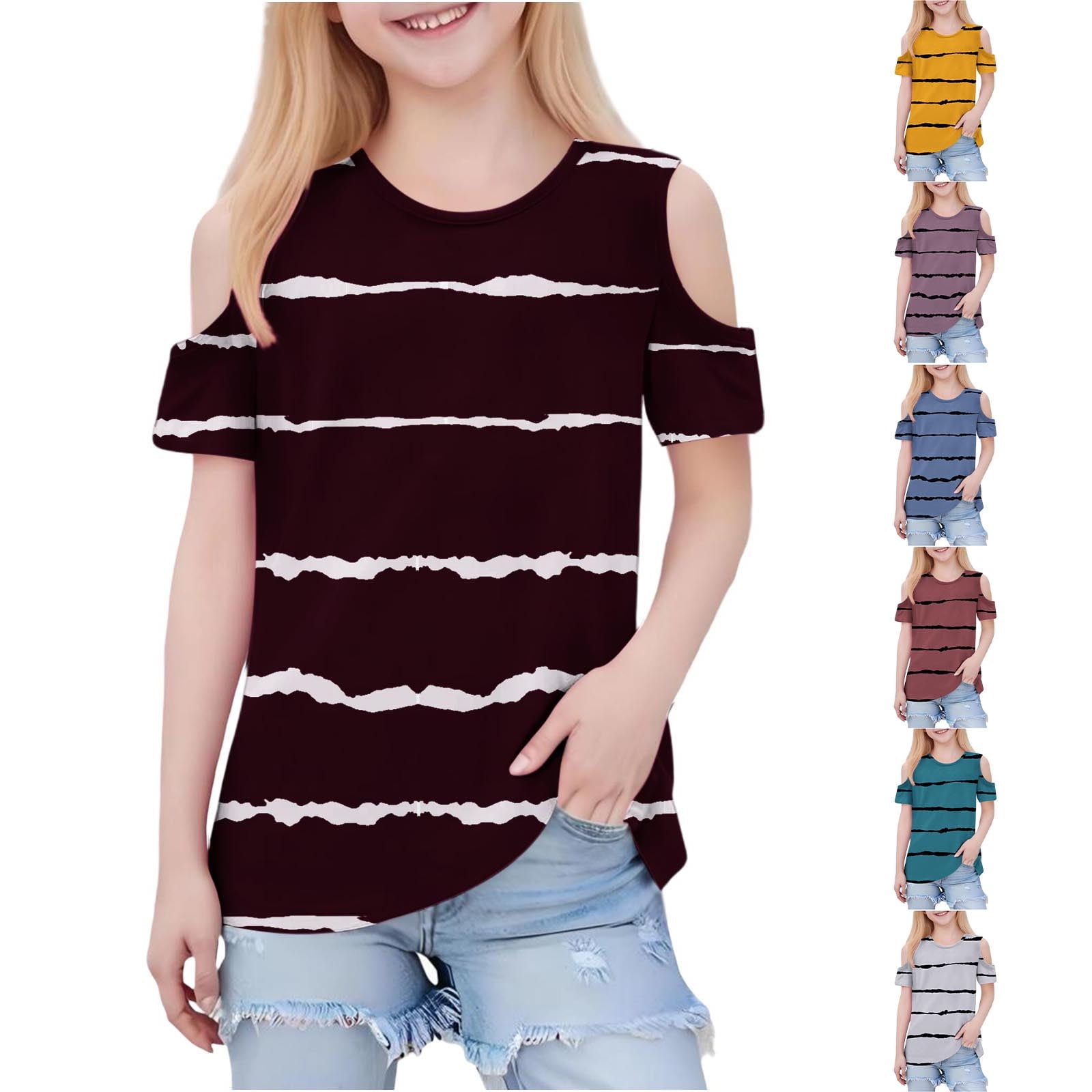 Avtoify Fashion Print Round Neck Summer Girls Short Sleeve Shirts ...