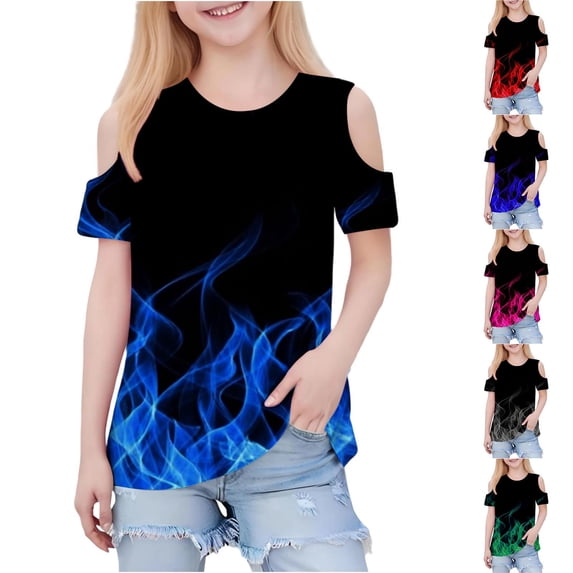 Avtoify Fashion Print Round Neck Summer Girls Short Sleeve Shirts ...