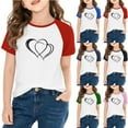 Avtoify Fashion Print Round Neck Summer Girls Short Sleeve Shirts Short ...