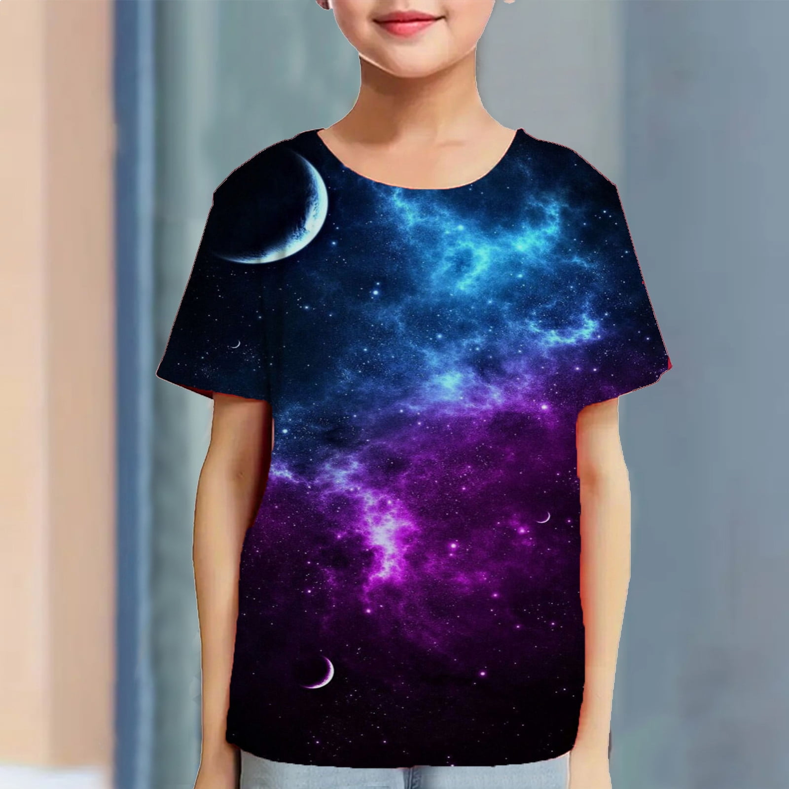 Avtoify Fashion Print Round Neck Summer Kids Short Sleeve Shirts Short ...
