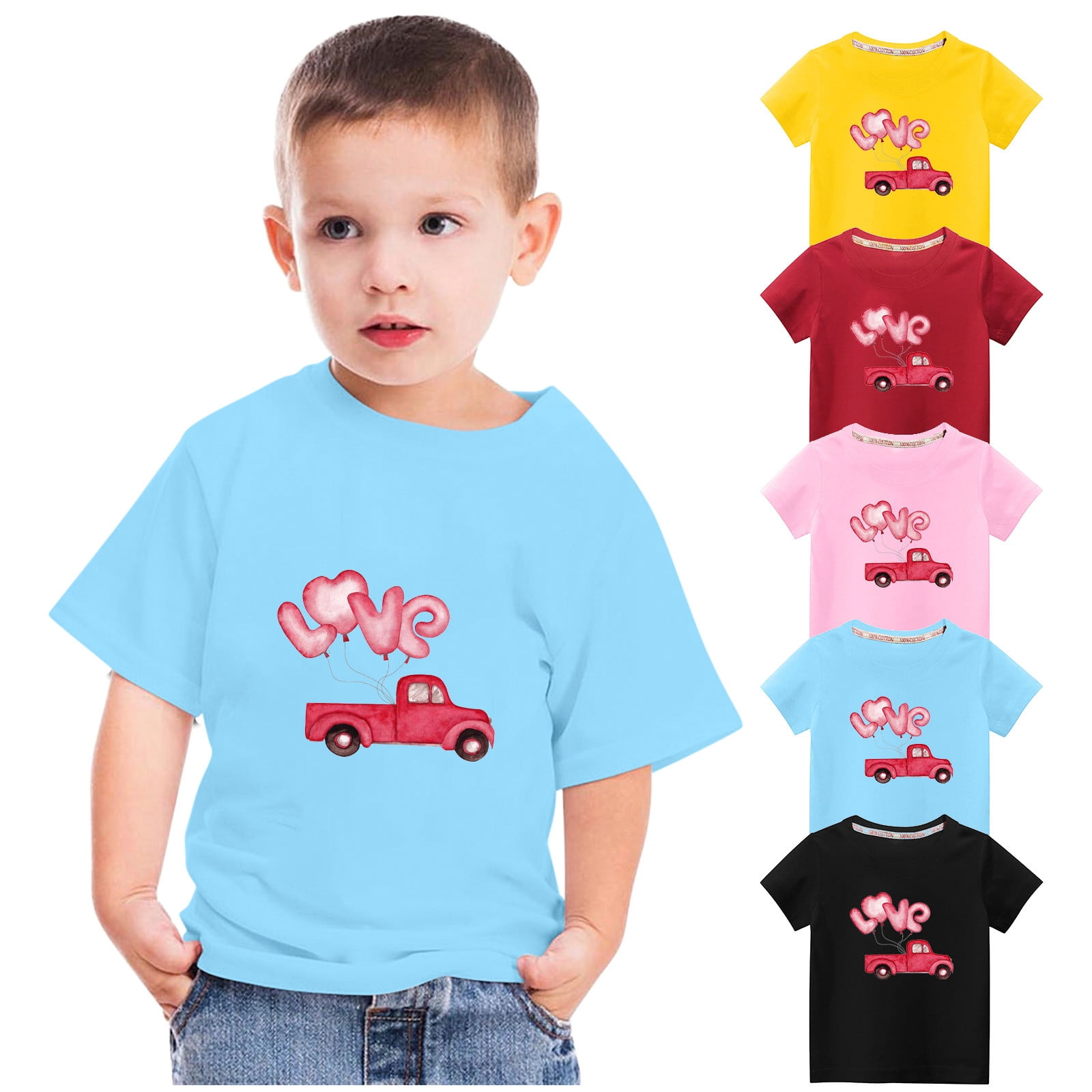 Avtoify Fashion Print Round Neck Summer Kids Short Sleeve Shirts Short ...