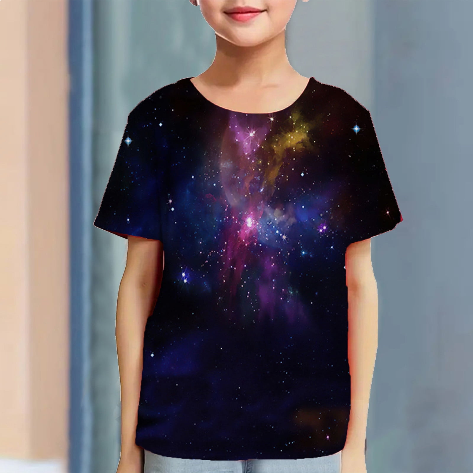 Avtoify Fashion Print Round Neck Summer Kids Short Sleeve Shirts Short ...