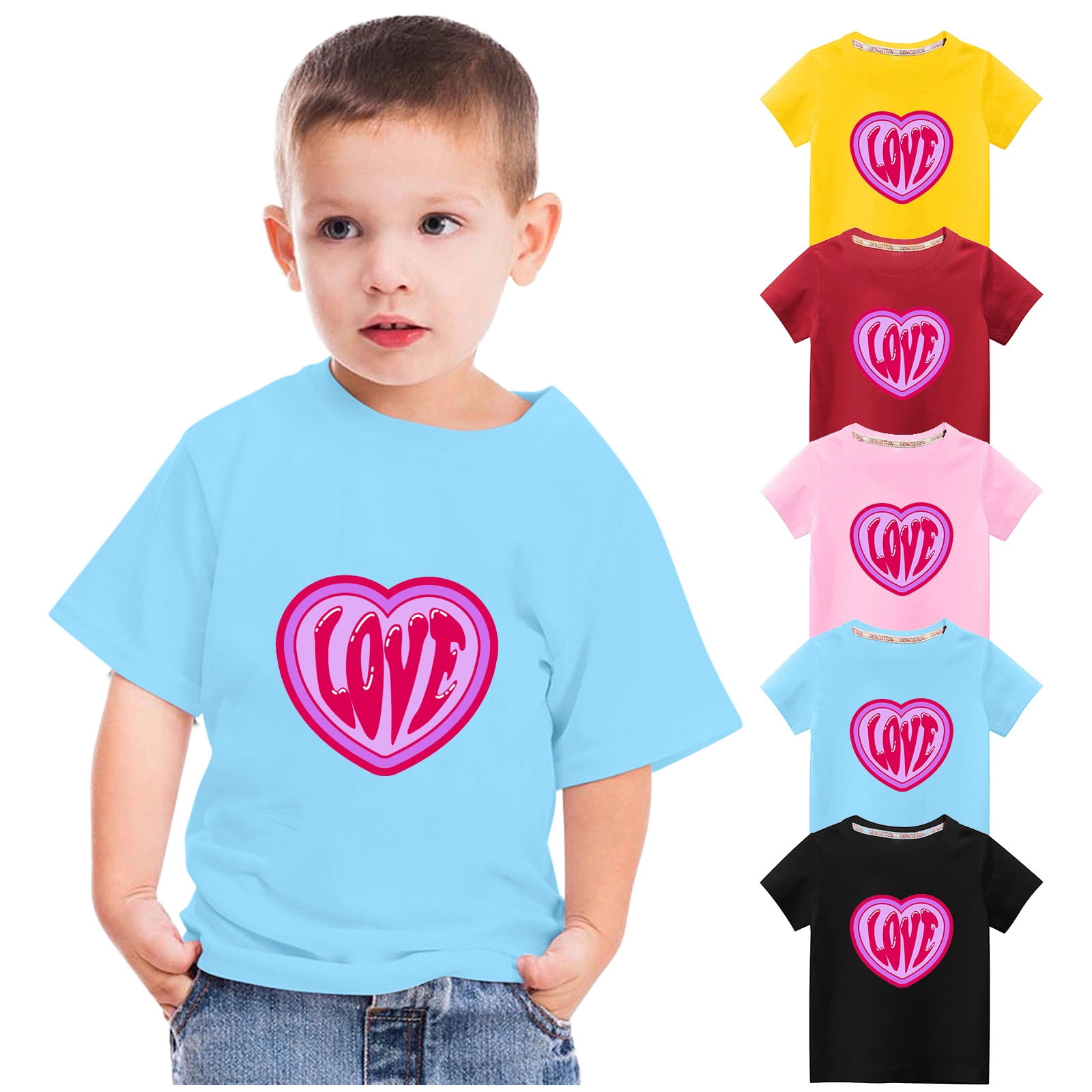 Avtoify Fashion Print Round Neck Summer Kids Short Sleeve Shirts Short ...