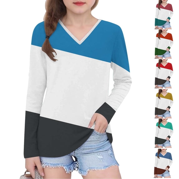 Avtoify Girls Long Sleeve Color Print Shirt V Neck Casual Shirt top ...