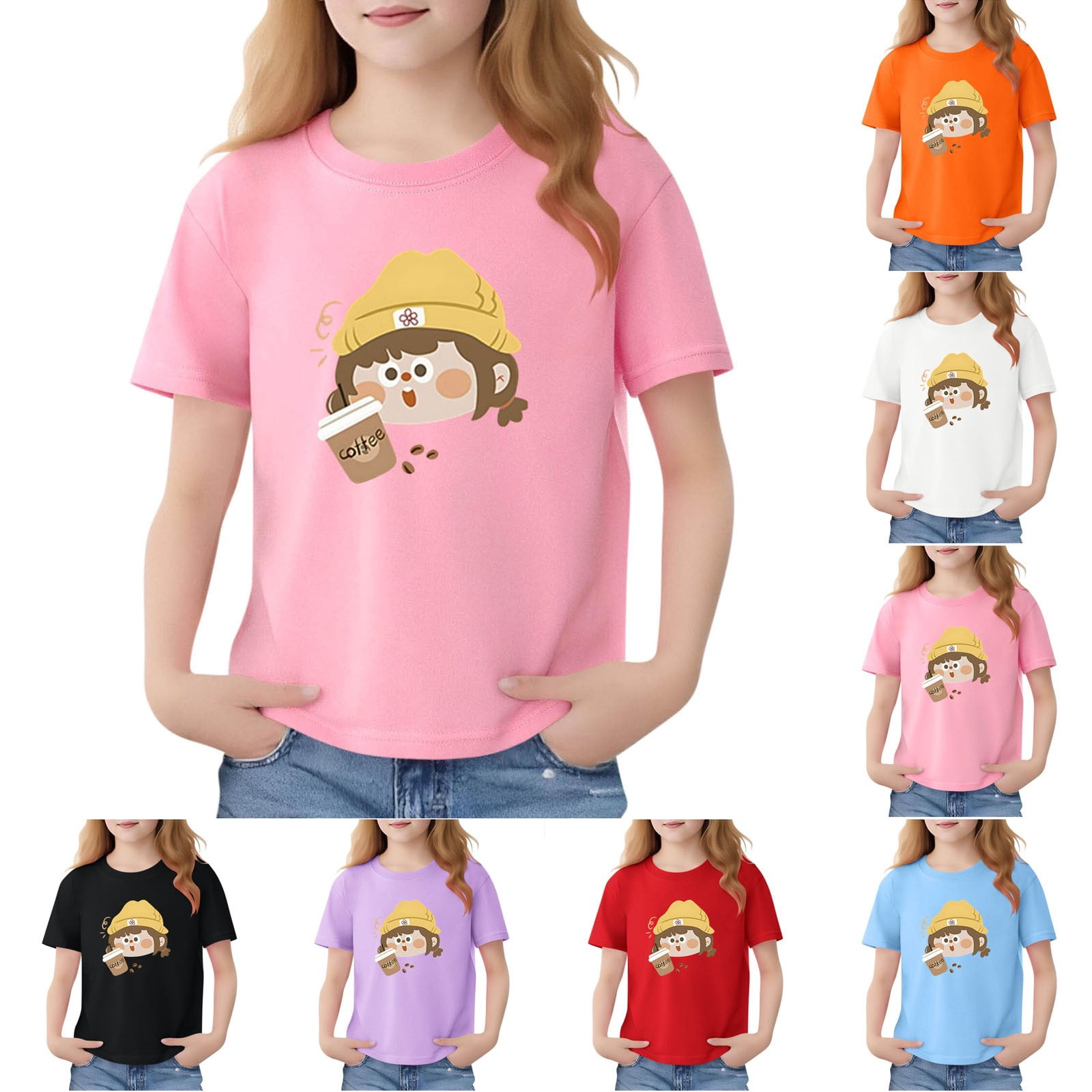 Avtoify Girls' Print Round Neck Summer Girls Short Sleeve Shirts ...