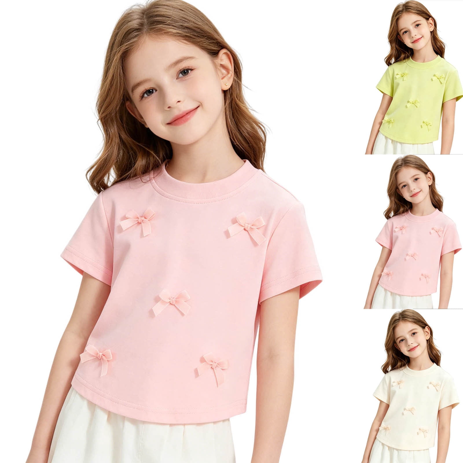 Avtoify Girls' Round Neck Summer Girls Short Sleeve Shirts Casual Daily ...