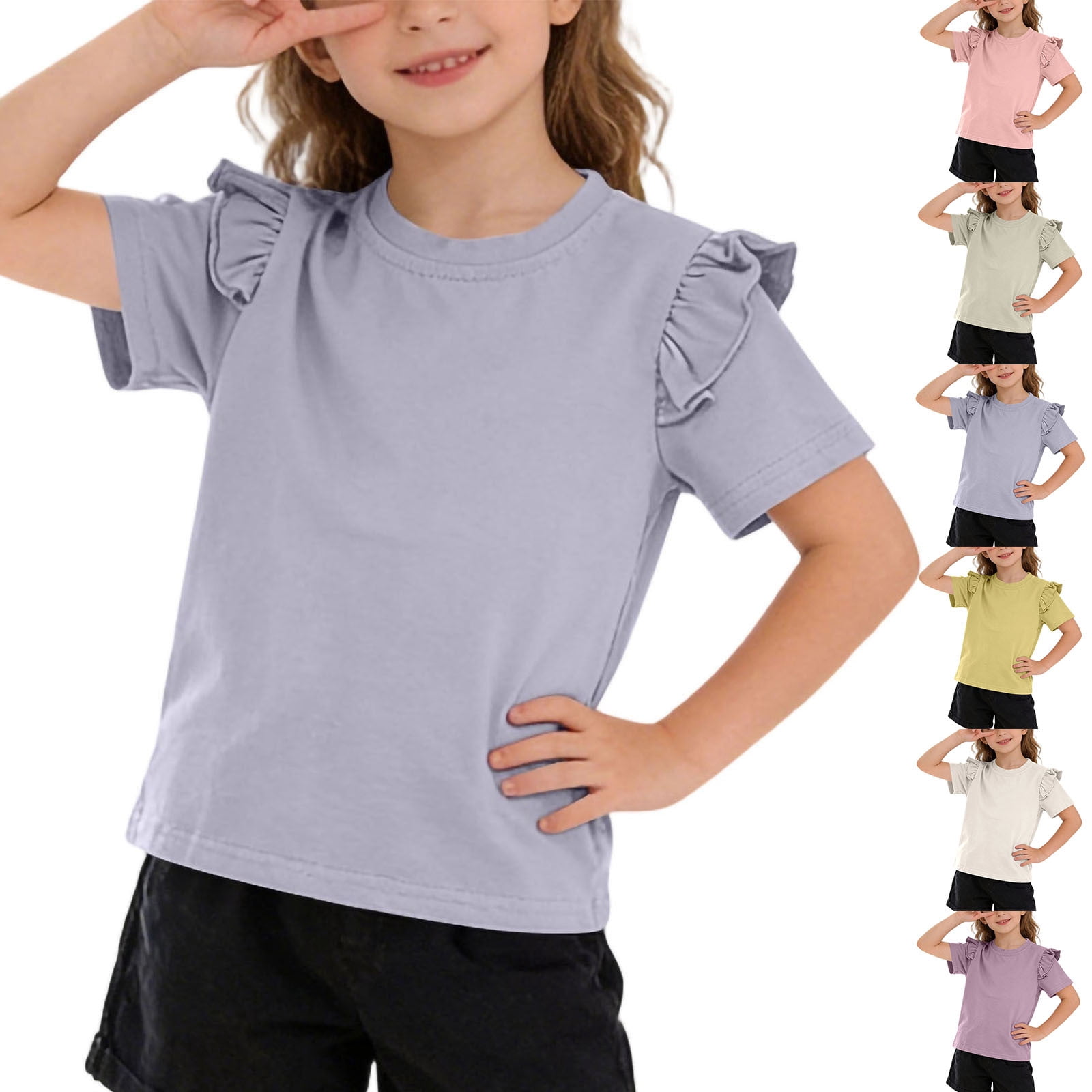 Avtoify Girls' Solid Color Summer Girls Short Sleeve Shirts Casual ...