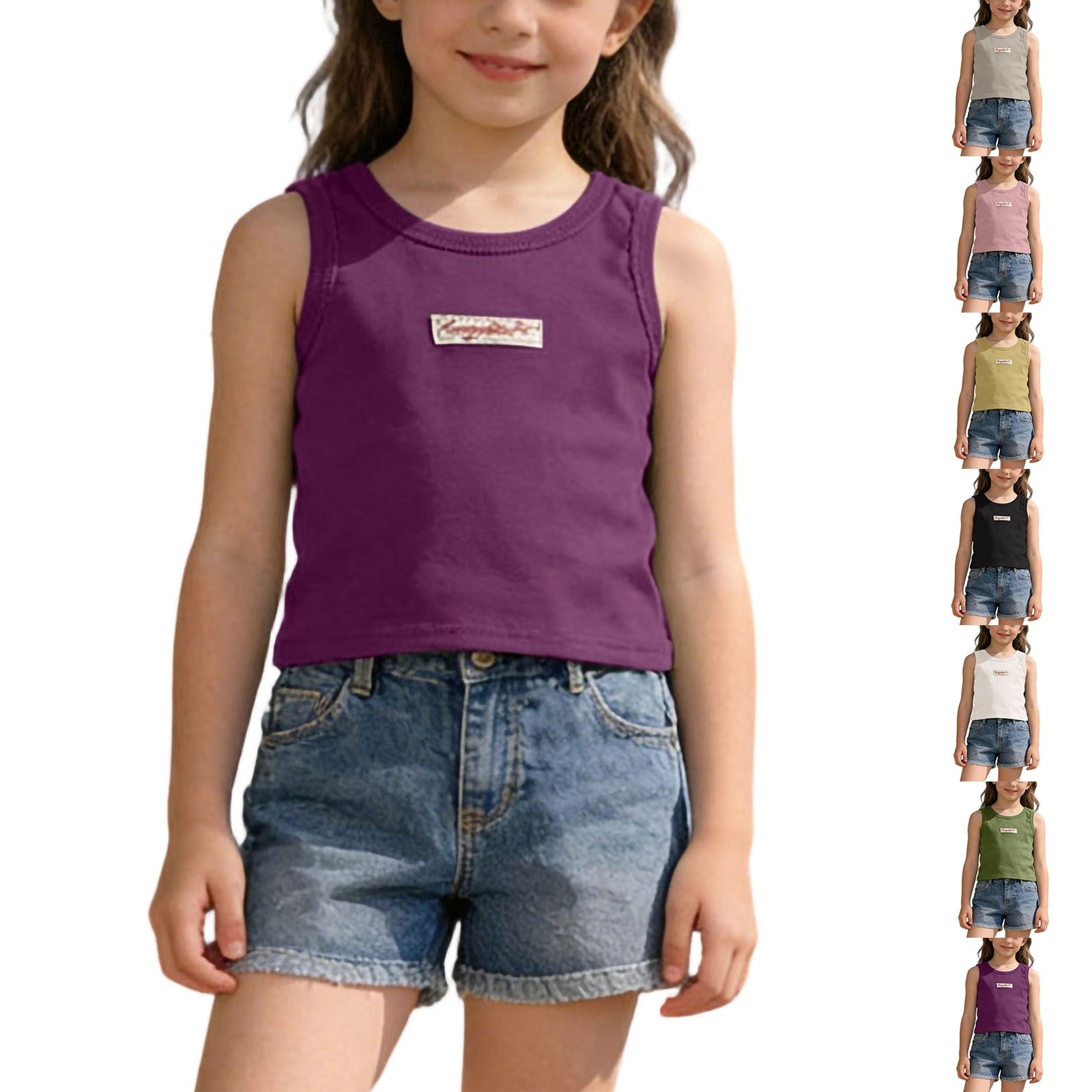 Avtoify Girls' Solid Color Summer Girls Short Sleeve Shirts Casual ...