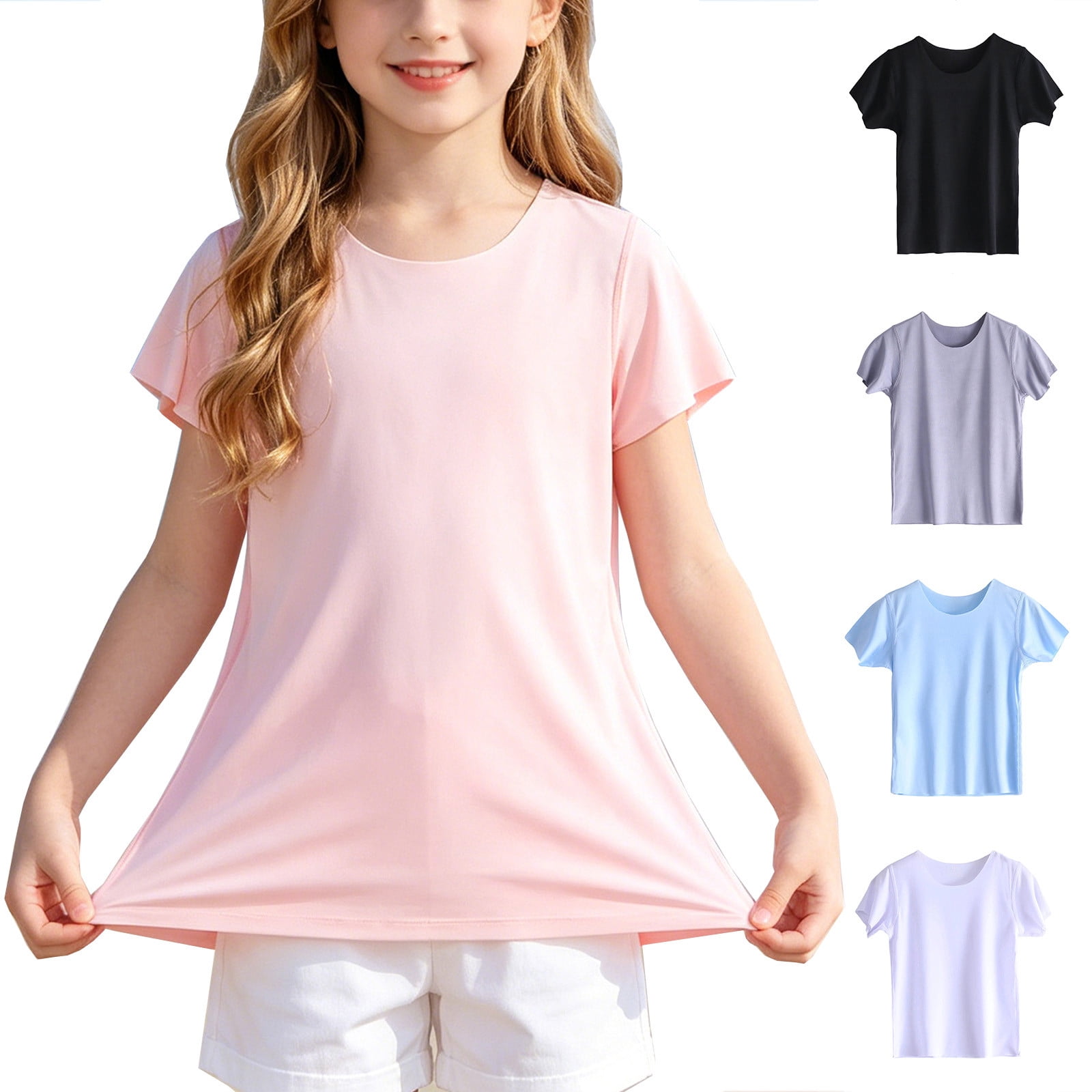 Avtoify Girls' Solid Color Summer Kids Short Sleeve Shirts Casual Daily ...