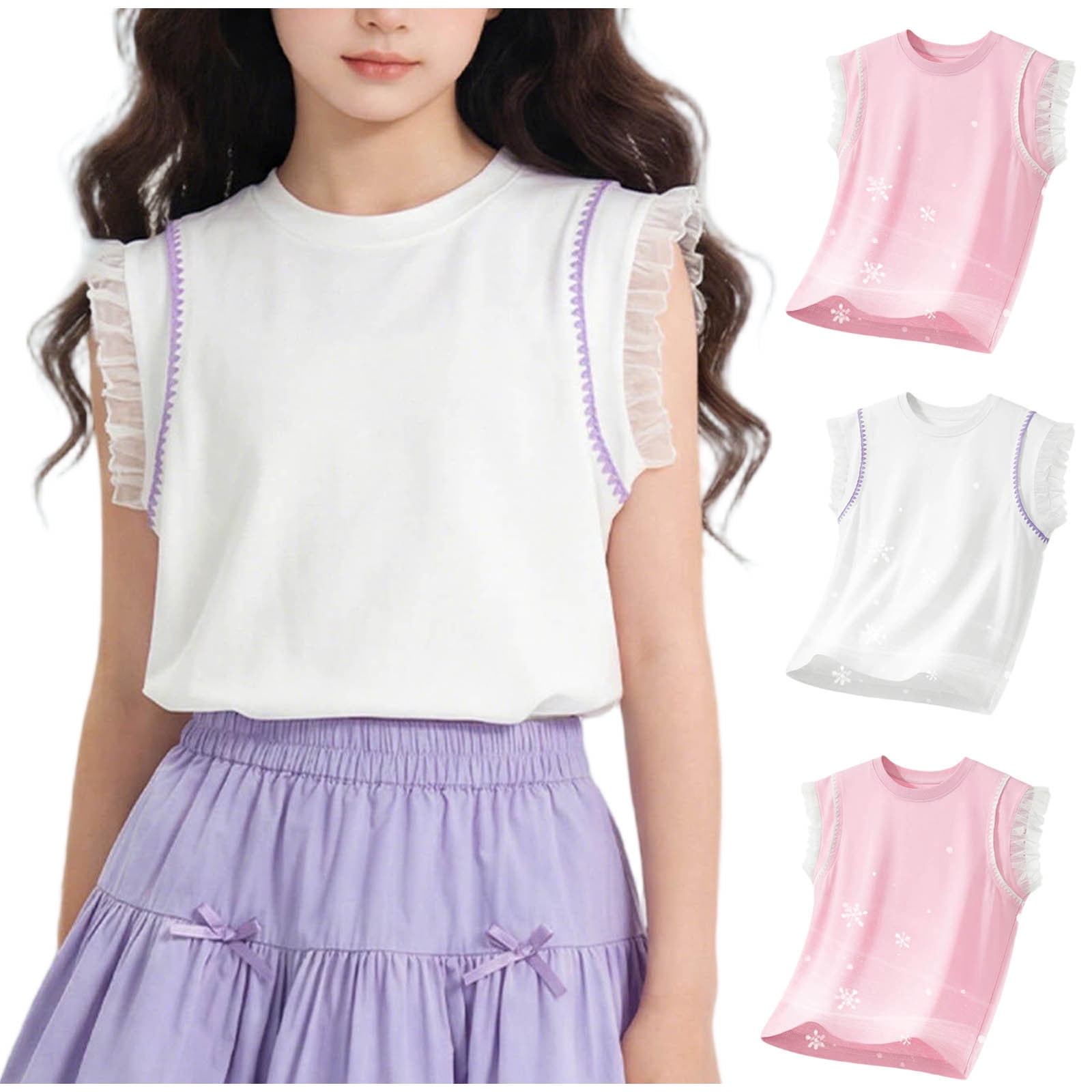 Avtoify Girls' Solid Color Summer Short Sleeve Shirts for Girls ...