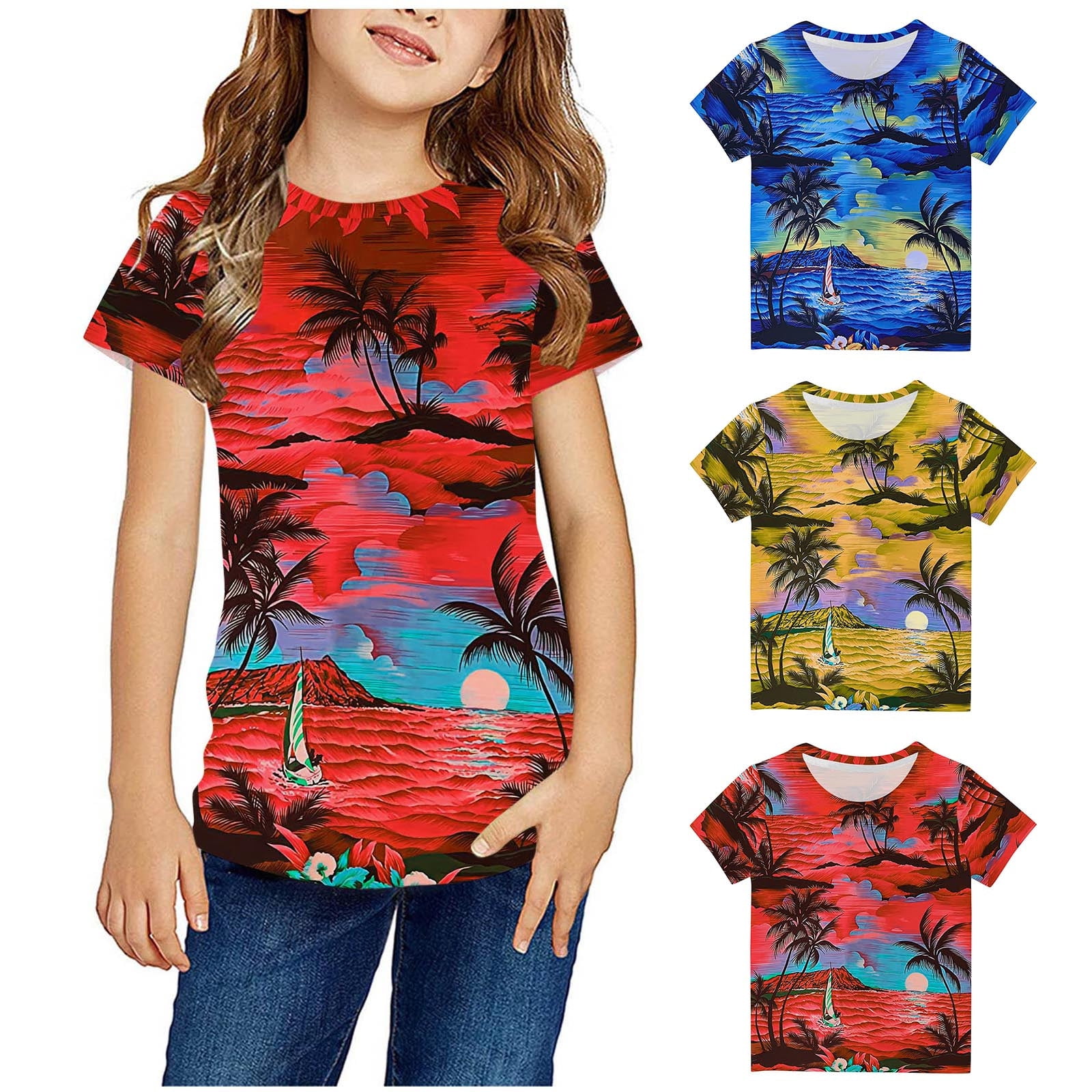Avtoify Graphic Print Summer Short Sleeve Shirts for Girls Short Sleeve ...