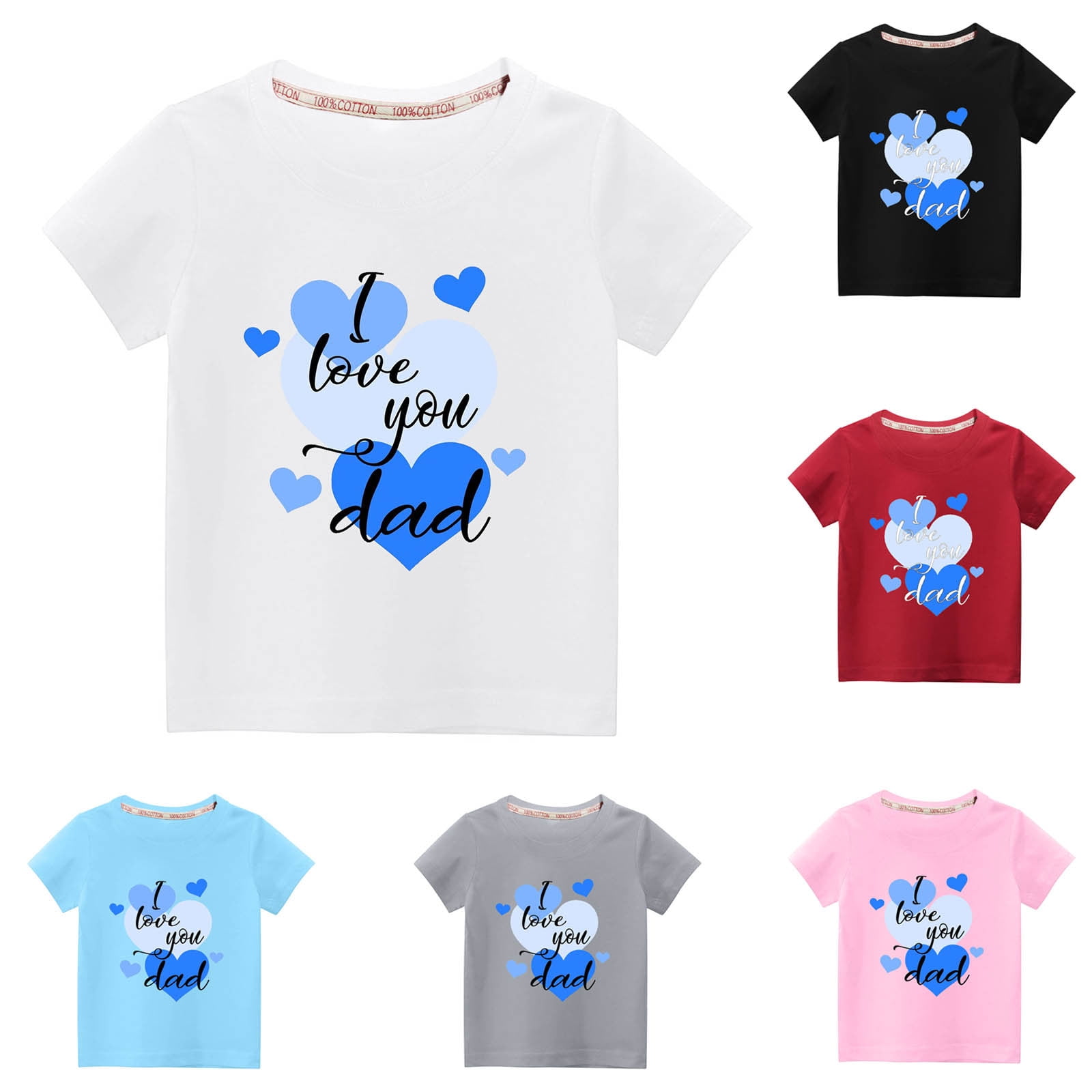 Avtoify Heart Print Round Neck Solid Color Summer Short Sleeve Shirts ...