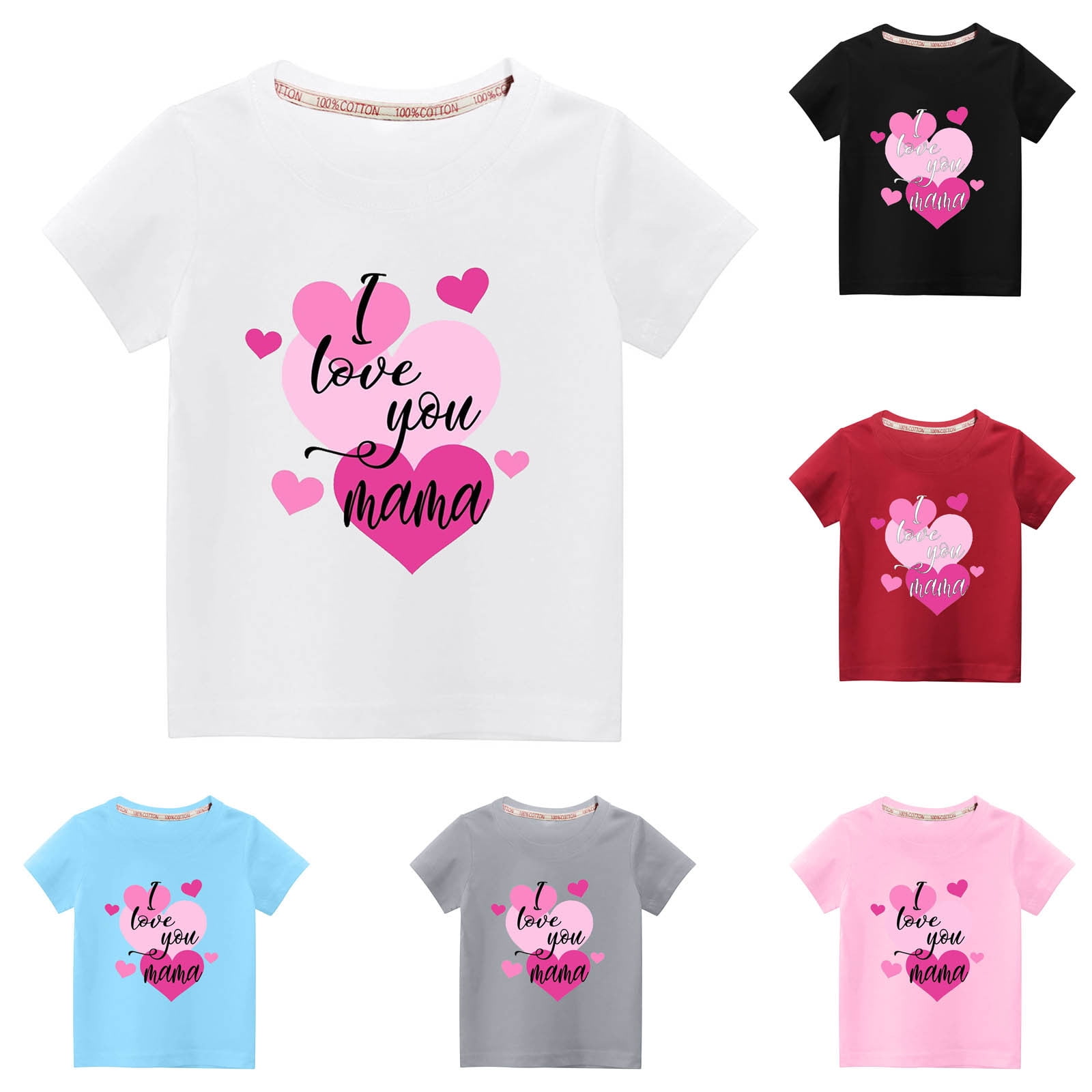 Avtoify Heart Print Round Neck Solid Color Summer Short Sleeve Shirts ...