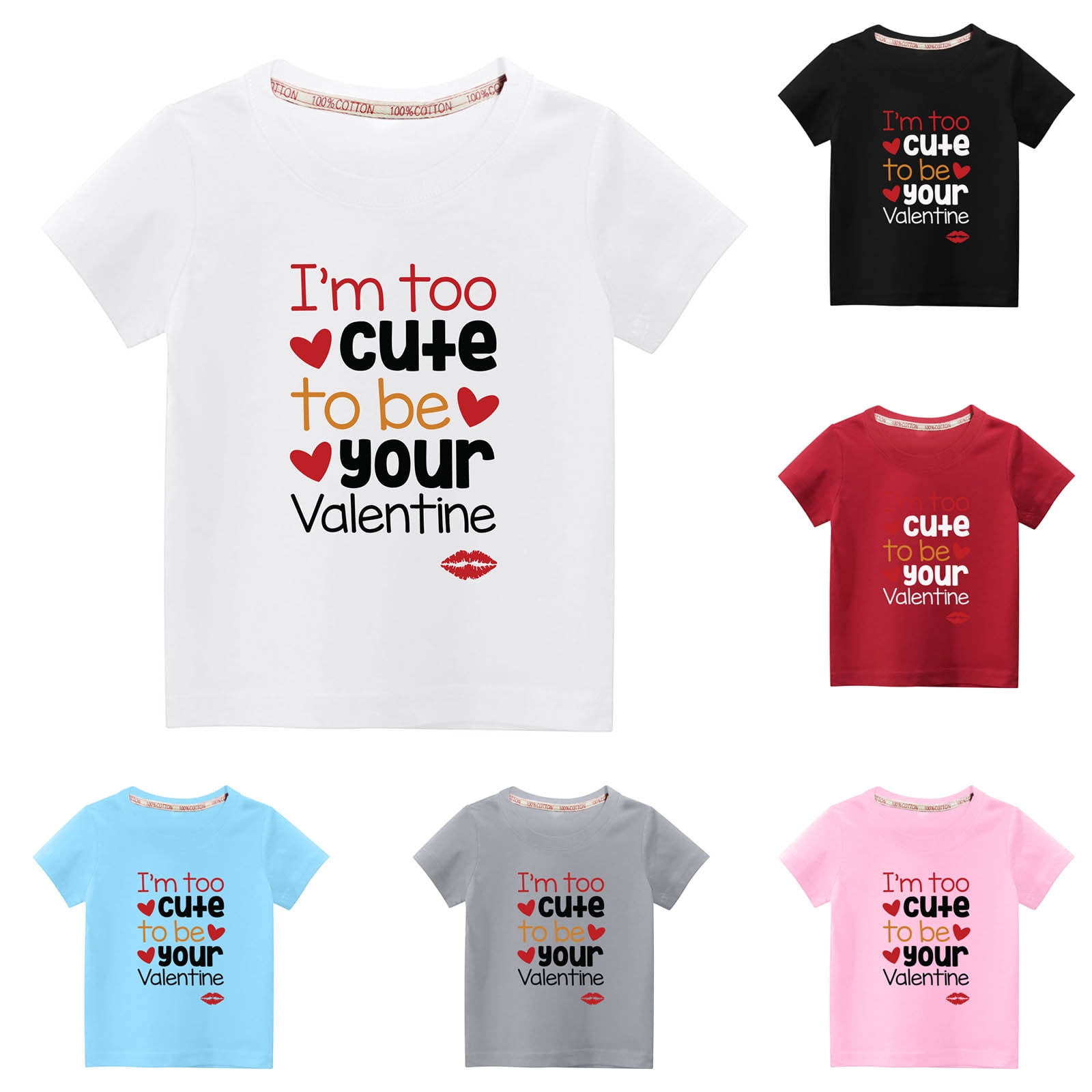 Avtoify Heart Print Round Neck Solid Color Summer Short Sleeve Shirts ...