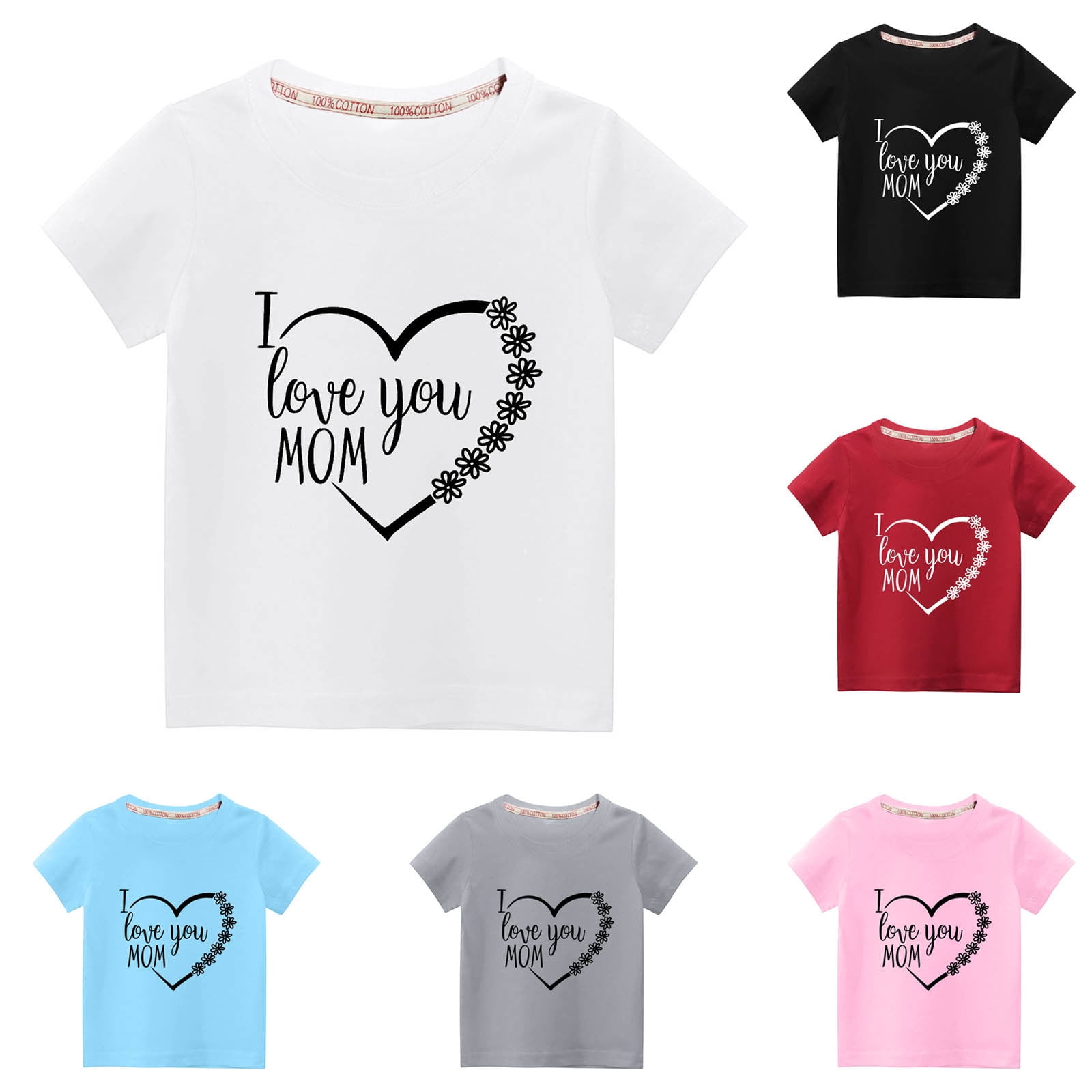 Avtoify Heart Print Round Neck Solid Color Summer Short Sleeve Shirts ...