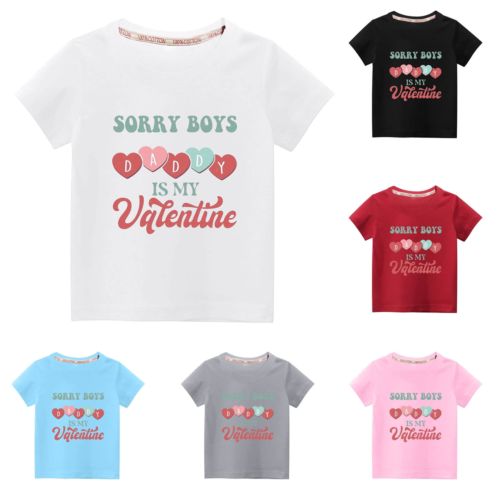 Avtoify Heart Print Round Neck Solid Color Summer Short Sleeve Shirts ...