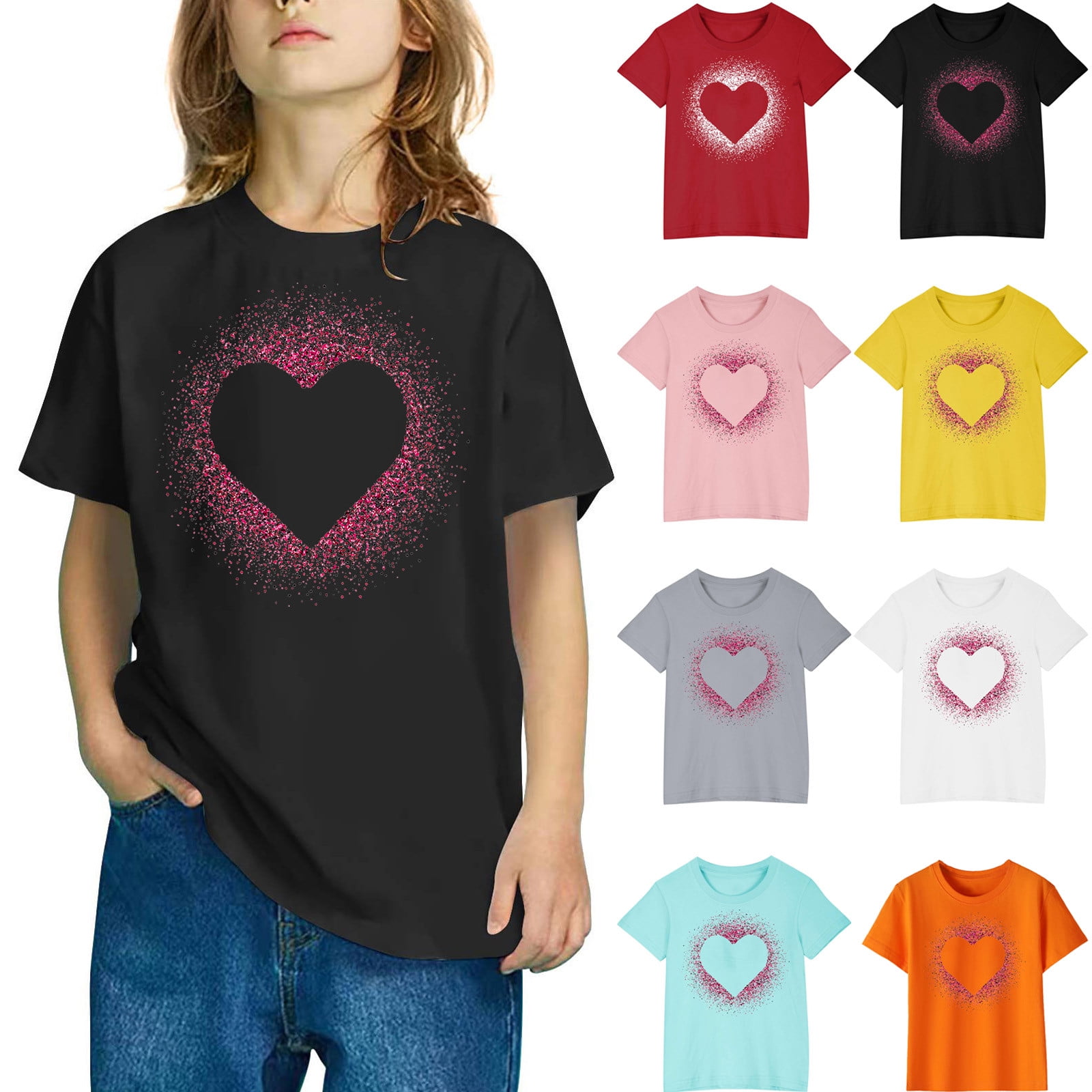 Avtoify Holiday Print Round Neck Summer Girls Short Sleeve Shirts Short ...