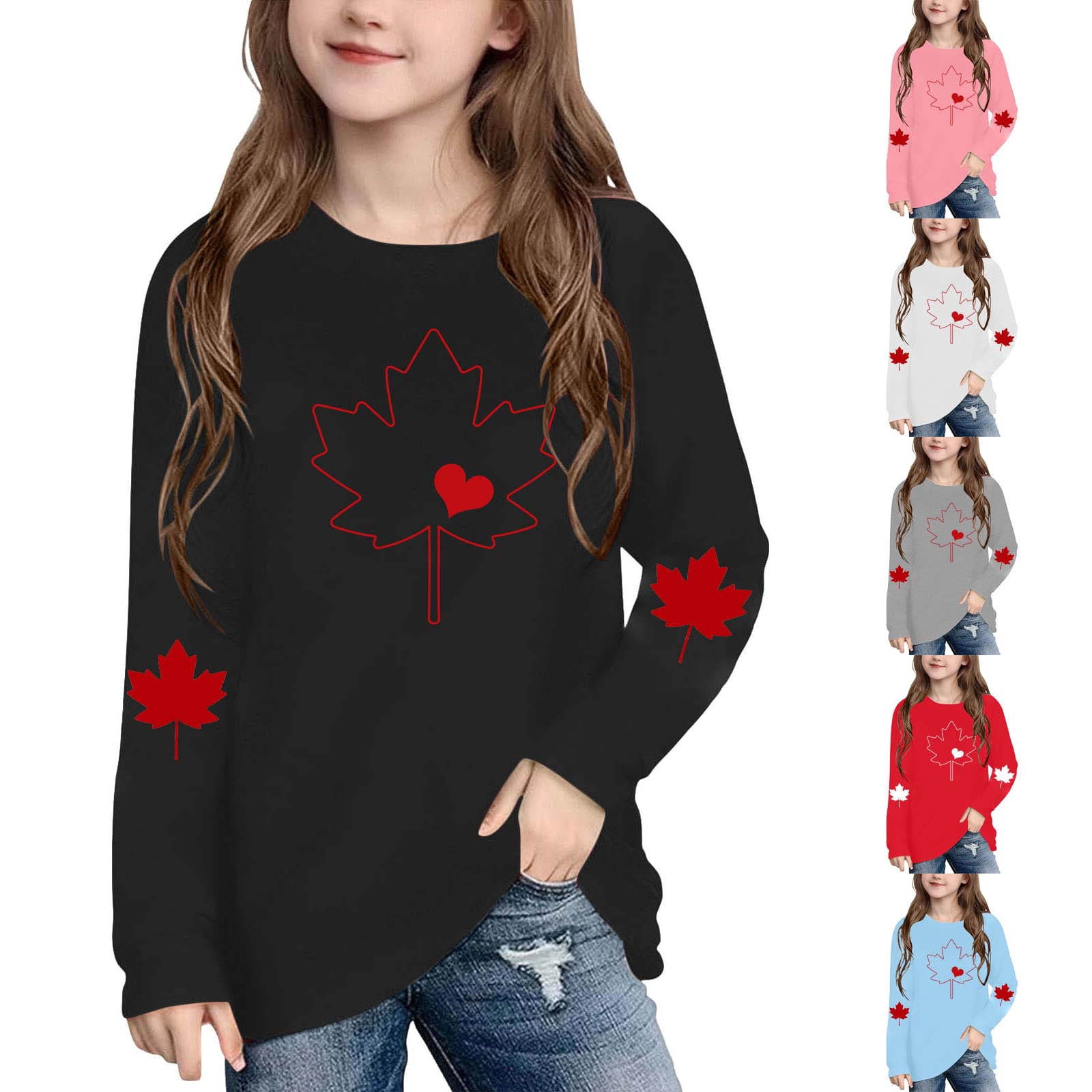 Avtoify Kids Boys Girls Long Sleeve Loose Comfortable Maple Leaf Print ...