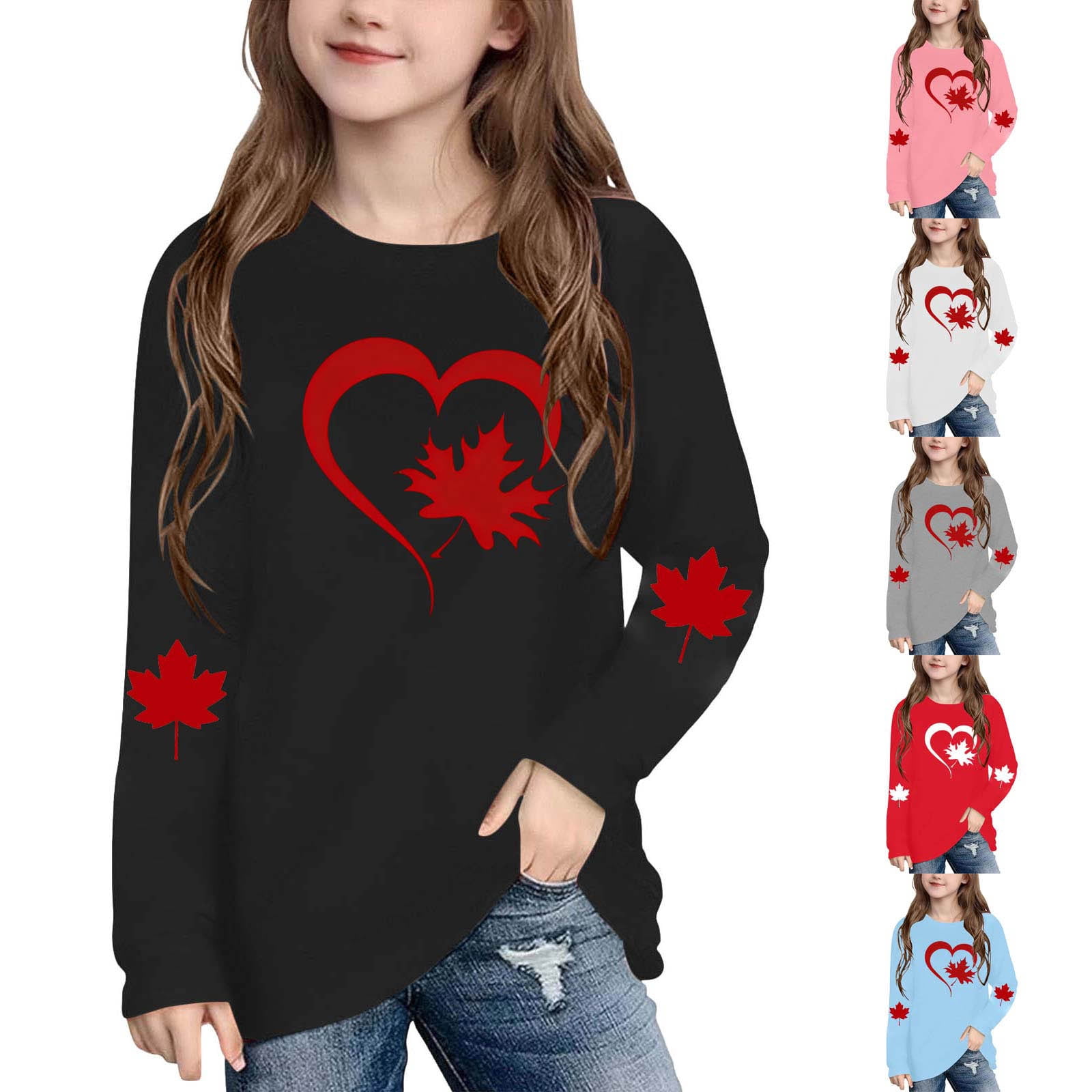 Avtoify Kids Boys Girls Long Sleeve Loose Comfortable Maple Leaf Print ...