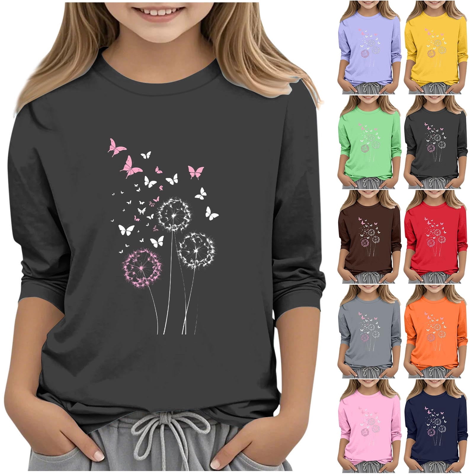 Avtoify Kids Fashion Heart Print 3/4 Sleeve Round Neck top Girls Long ...