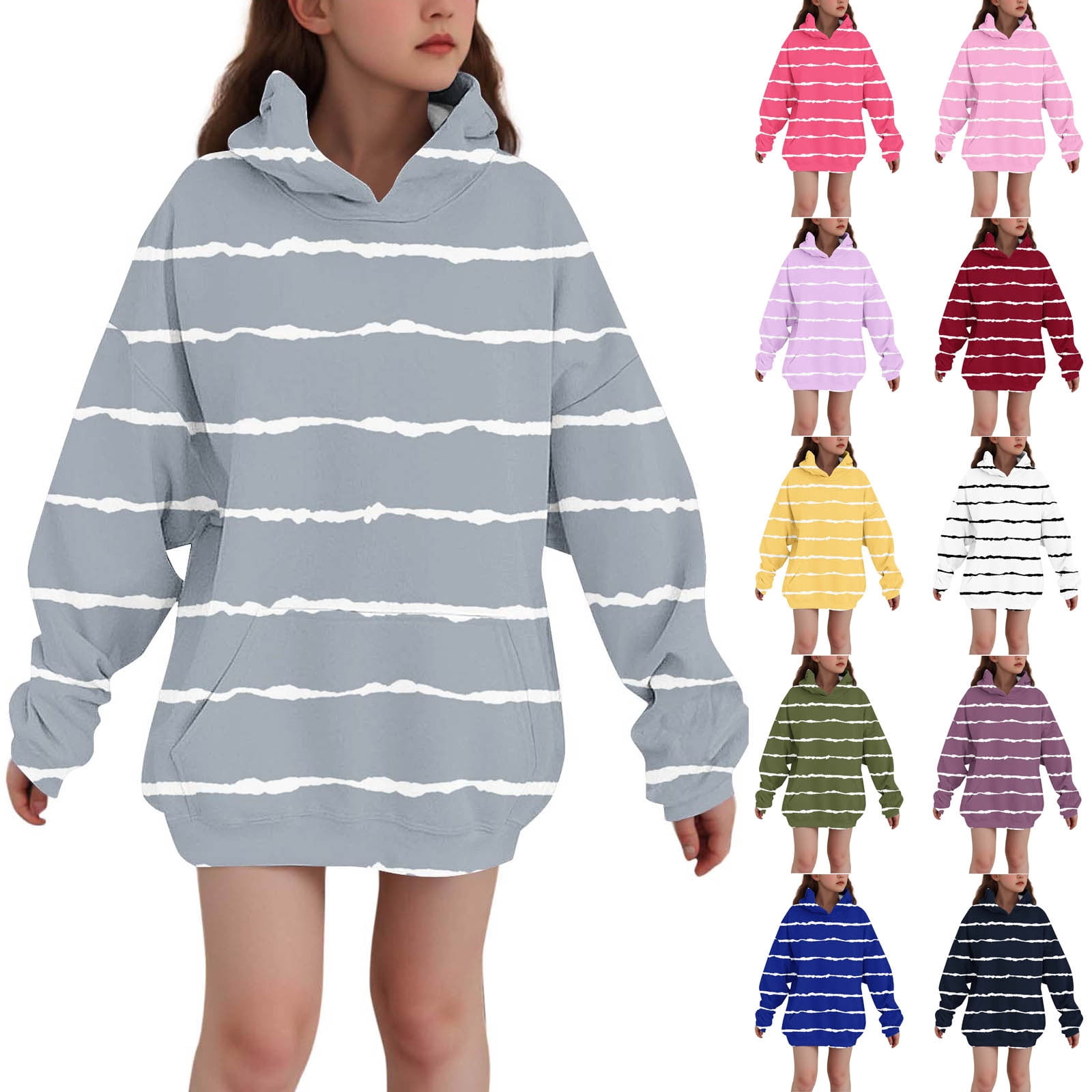 Avtoify Kids Print Fleece Lined Long Sleeve Hoodie Girls Long Sleeve ...
