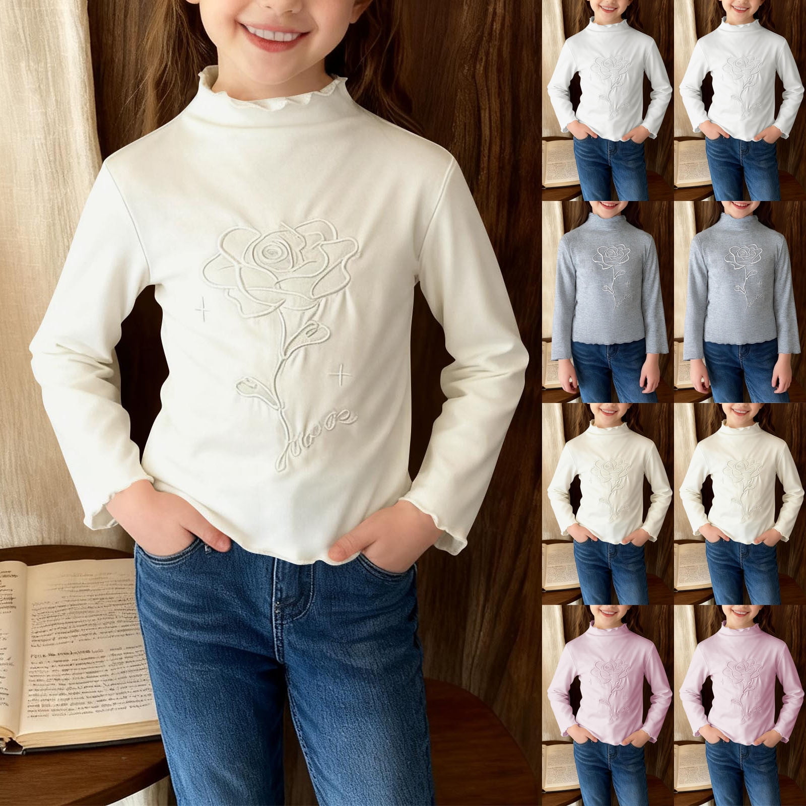 Avtoify Kids Solid Color Base Shirt Round Neck Girls Long Sleeve top ...