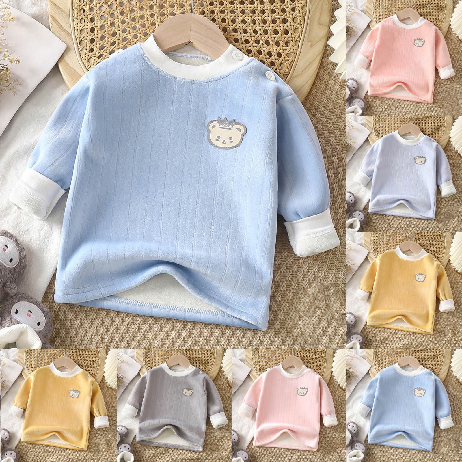 Avtoify Kids Solid Color Round Neck Long Sleeve top Fleece Lined Keep ...