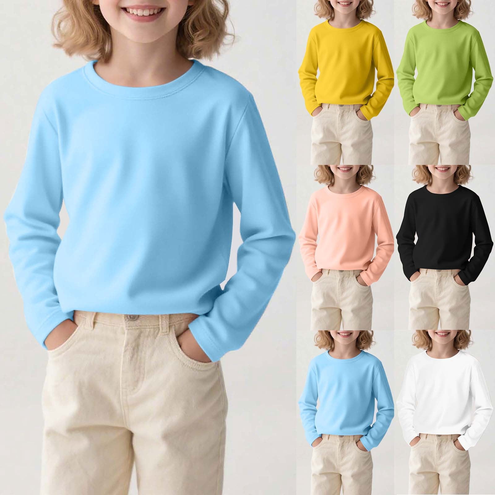 Avtoify Kids Solid Color Round Neck Long Sleeve top Medium Large Kids ...