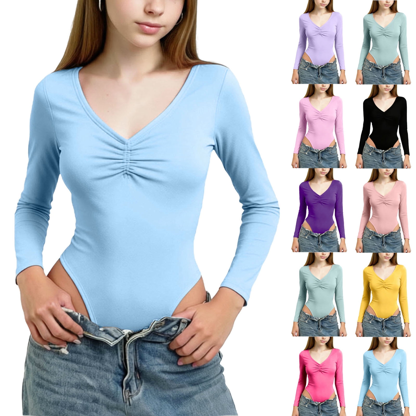 Avtoify Kids Solid Color V Neck Casual Sports Long Sleeve T Shirt Girls ...