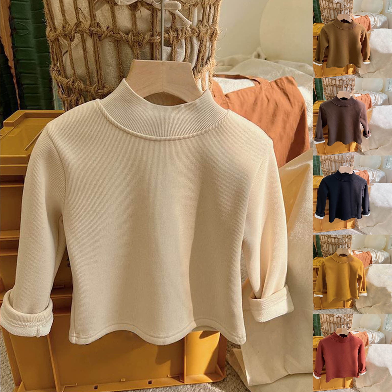 Avtoify Kids Solid Color Velvet Long Sleeve Round Neck top Girls Long ...
