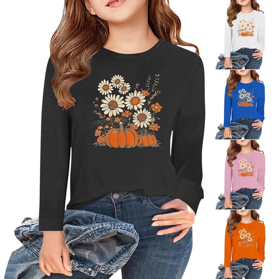 Avtoify Kids Thanksgiving Long Sleeve Print Shirts Crew Neck Dressy ...