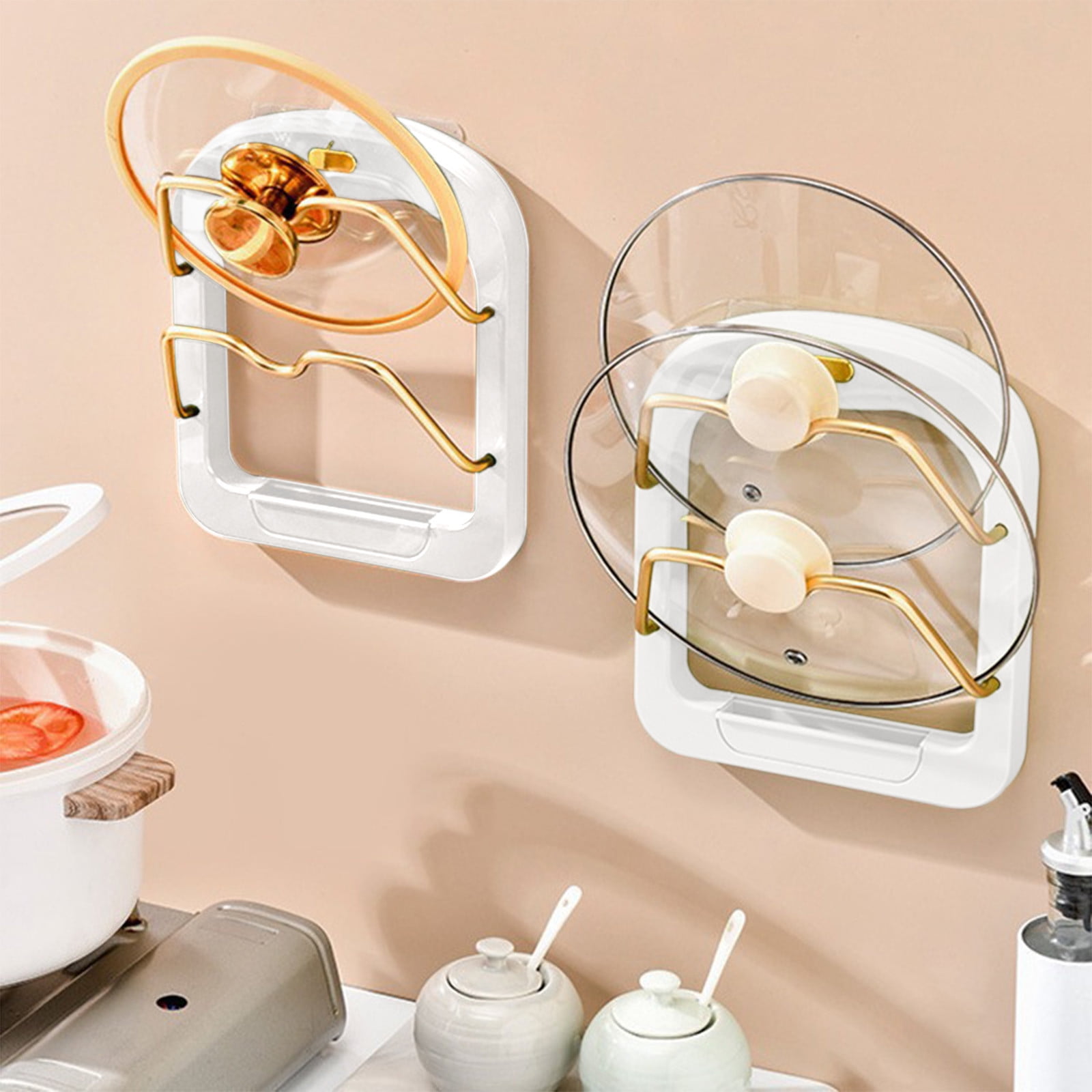Avtoify Kitchen Supplies Pot Lid Rack Wall Mounted No Punch Hanging Pot ...
