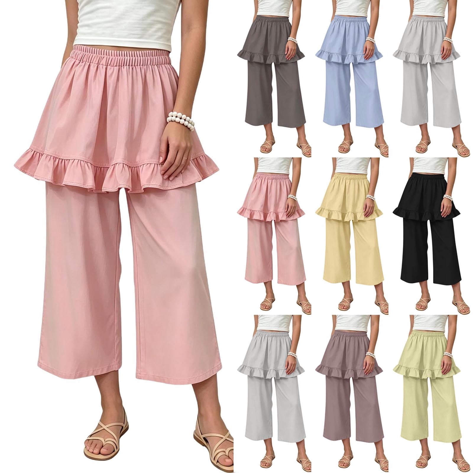 Avtoify Lace Elastic Waist Straight Trouser Summer Girls Casual Pants ...