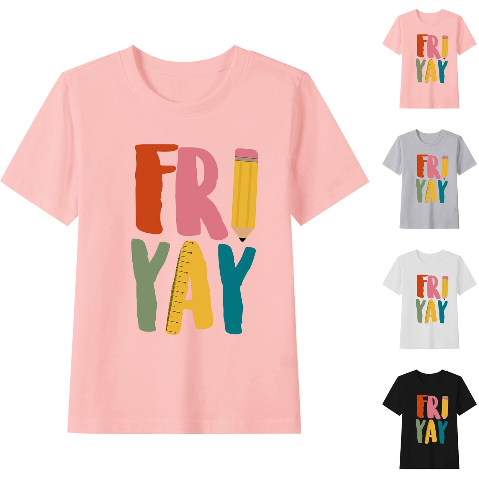 Avtoify Letter Print School Style Summer Short Sleeve Shirts for Girls ...