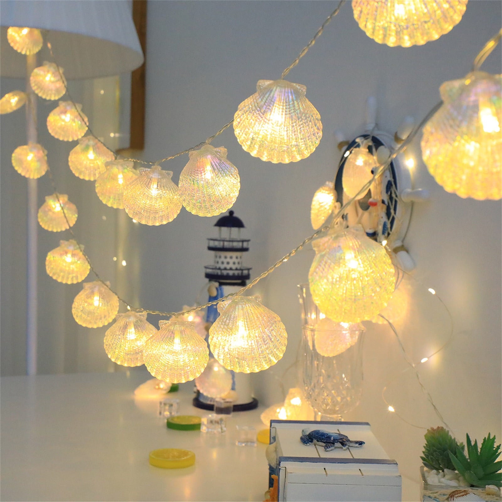 Avtoify Lights for Indoor Outdoor LED Wooden Shells Star Light String ...