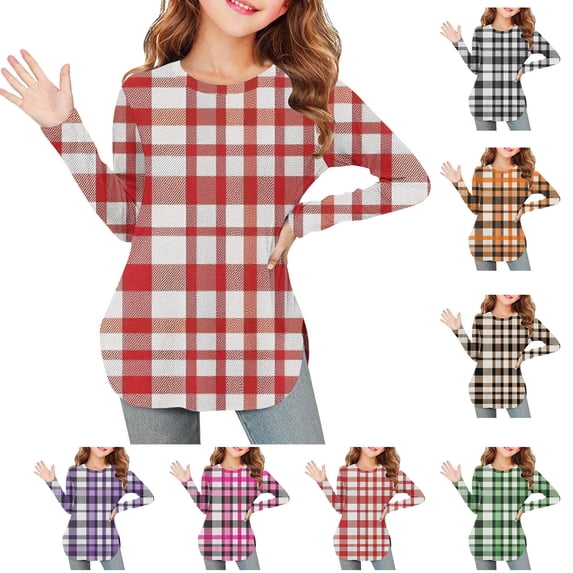Avtoify Long Sleeve Print Shirts Kids Hem Side Slit Soft Tunic T Shirts ...